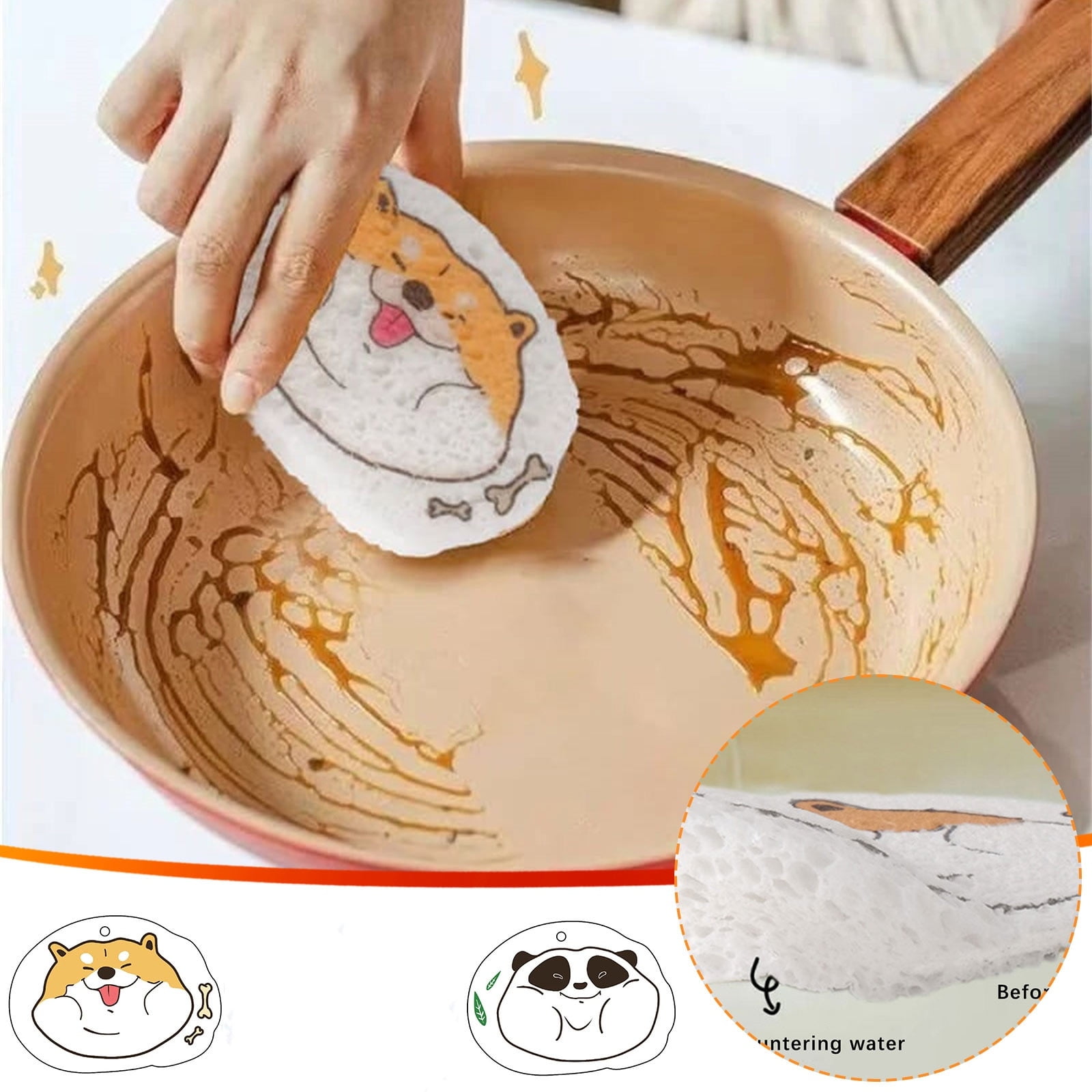 Compressed Wood Pulp Sponge, Natural Absorbent Bowl, Non-oil, Kitchen ...