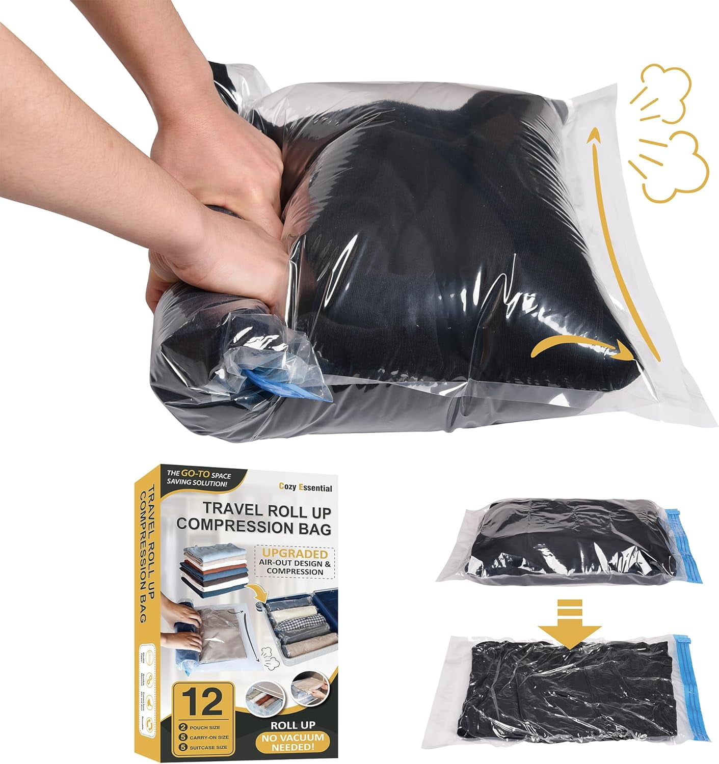 Compression Bags for Travel - Travel Essentials - 12 Pack Space Saver ...