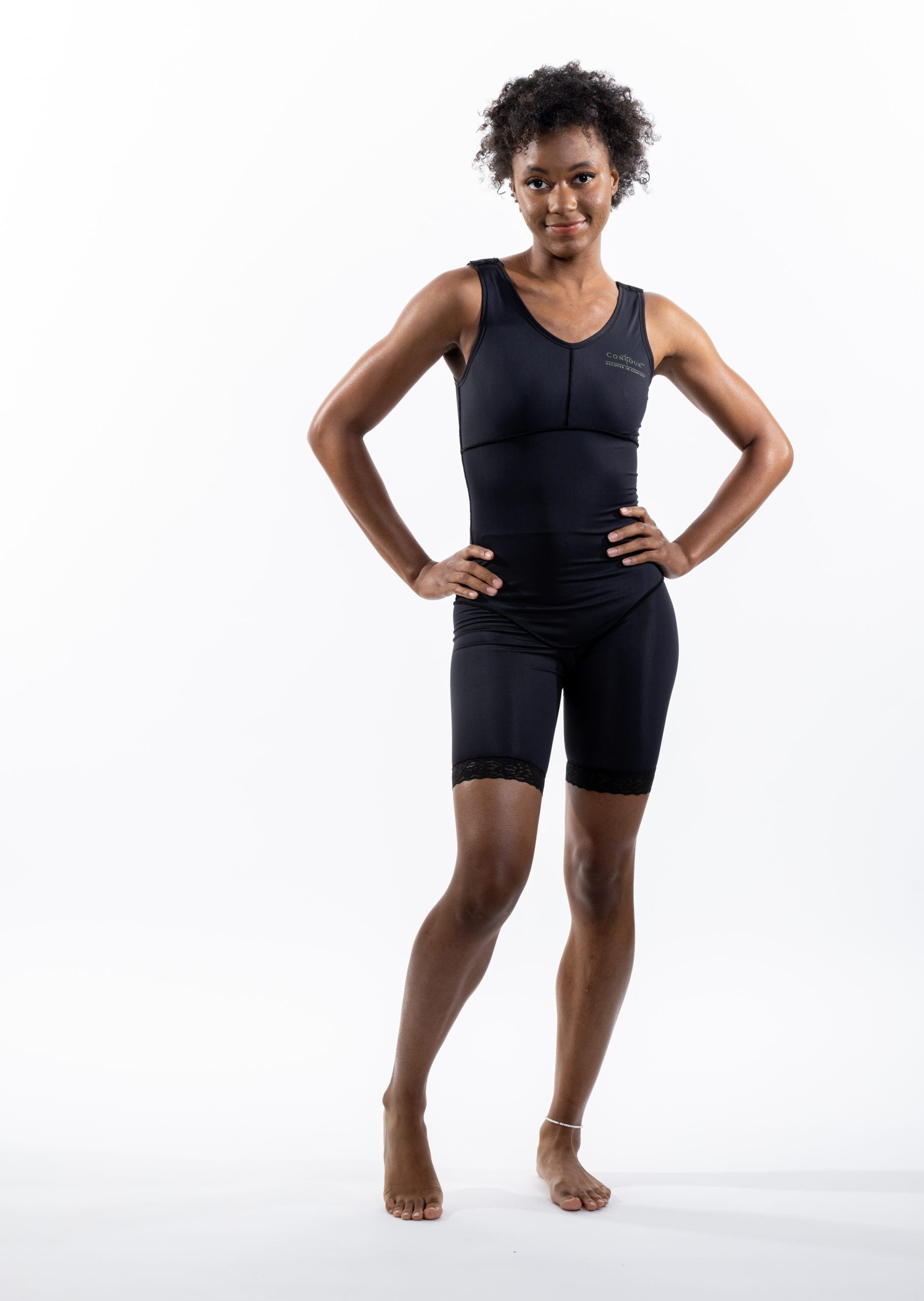 Compression Body Shaper Garment with Bra Top, No Zippers, Mid-Thigh ...