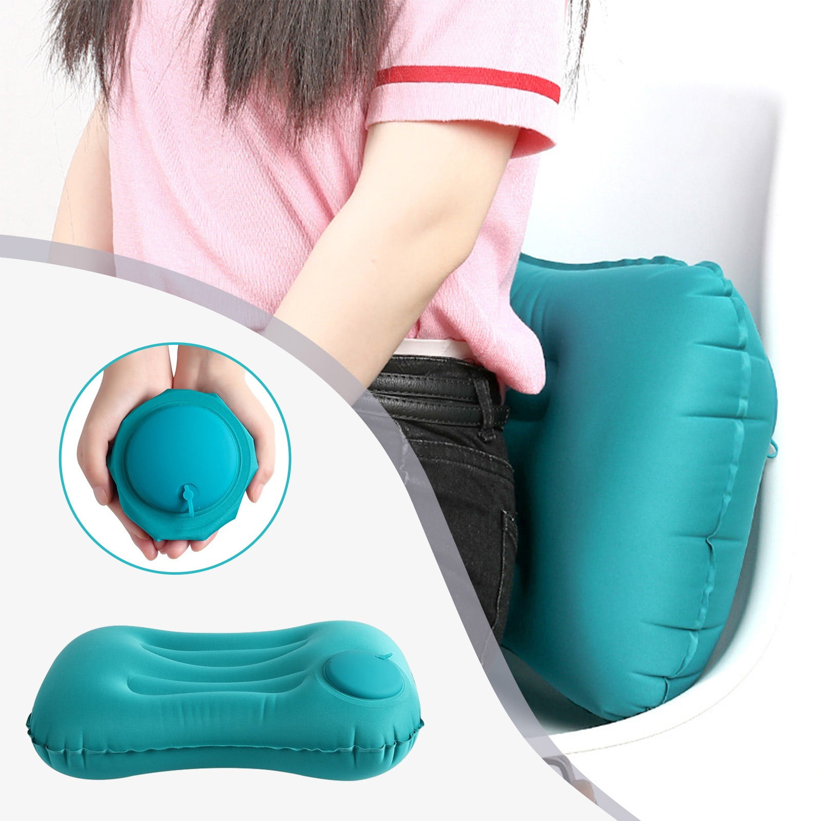 Compression Inflatable Camping Pillow Green | Ergonomic U-Curve for ...