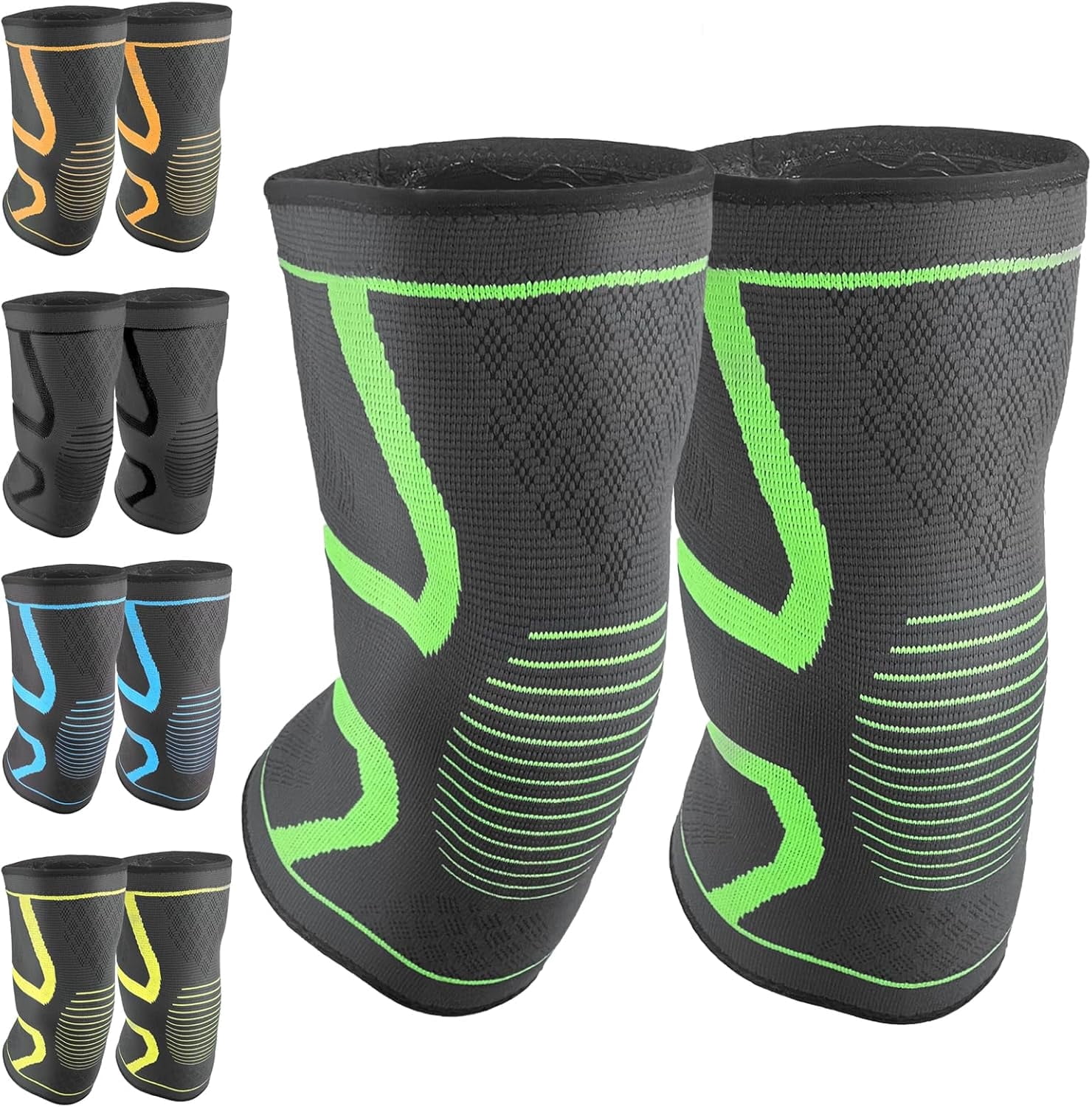 Compression Knee Braces 2-Pack - Support Sleeve for Running, Sports ...