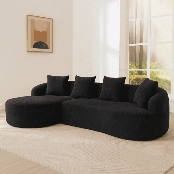 Compression L-Shape Sectional Sofa with Curved Chaise,Black Modular ...