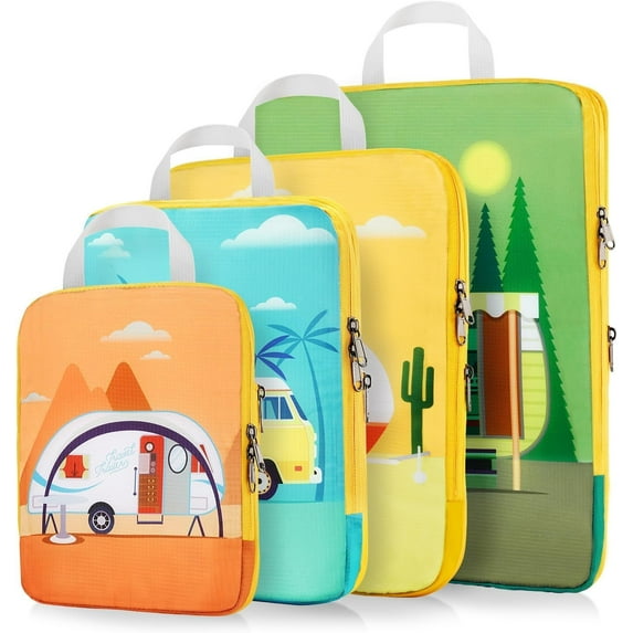 Compression Packing Cubes, 4 count Expandable Storage Travel Luggage ...