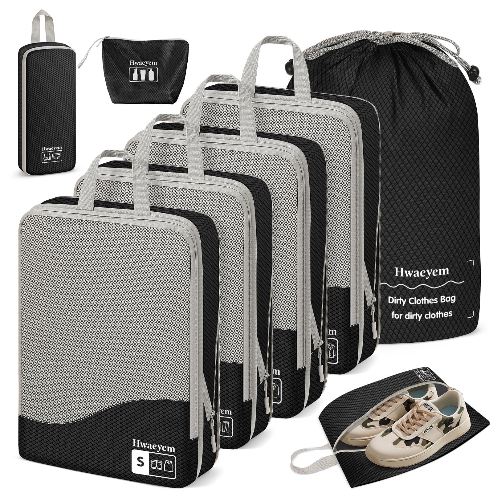 Compression Packing Cubes 8 Set, Dual Zipper Compression Packing Cubes ...