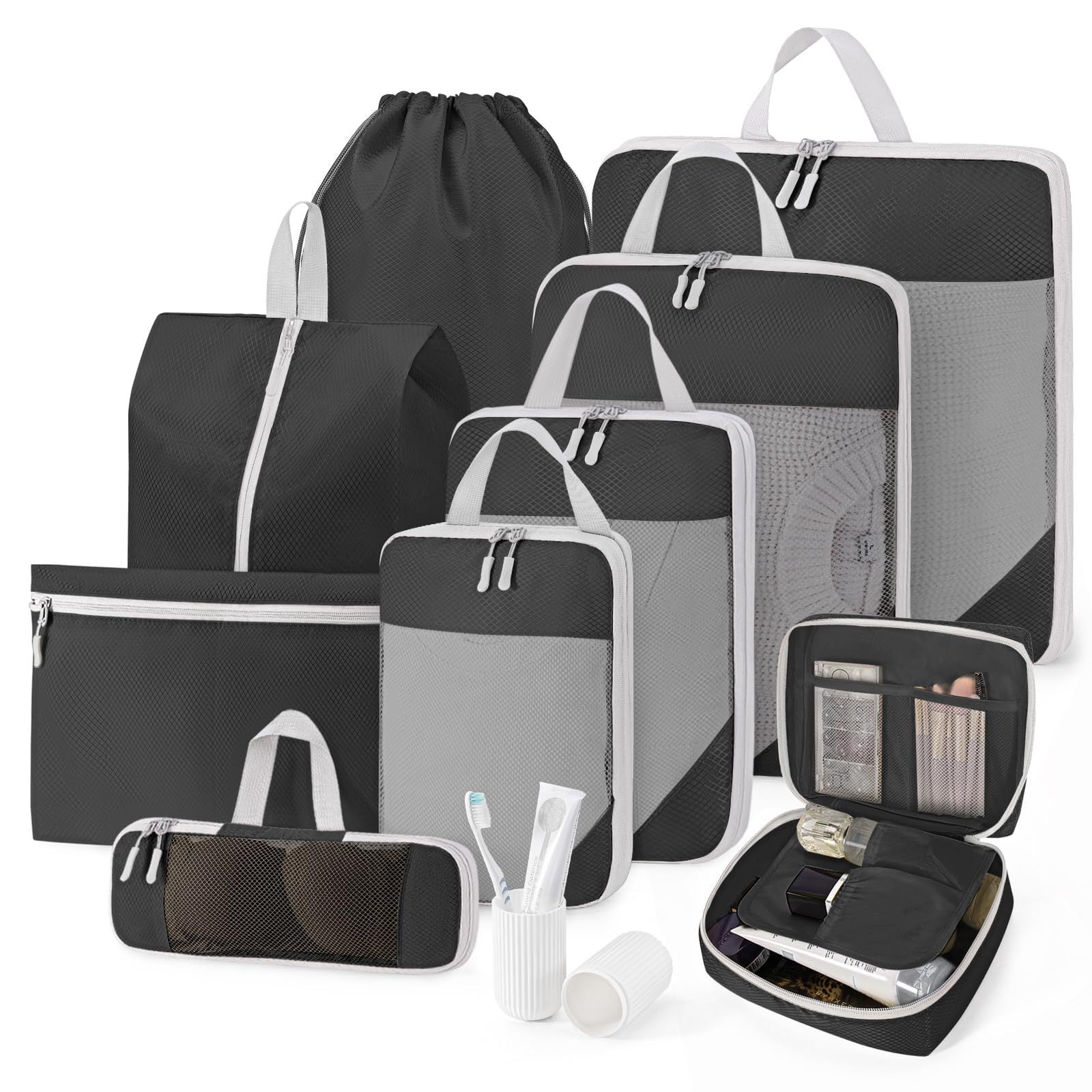 Compression Packing Cubes for Carry on Suitcases, 10 Set Compressible ...