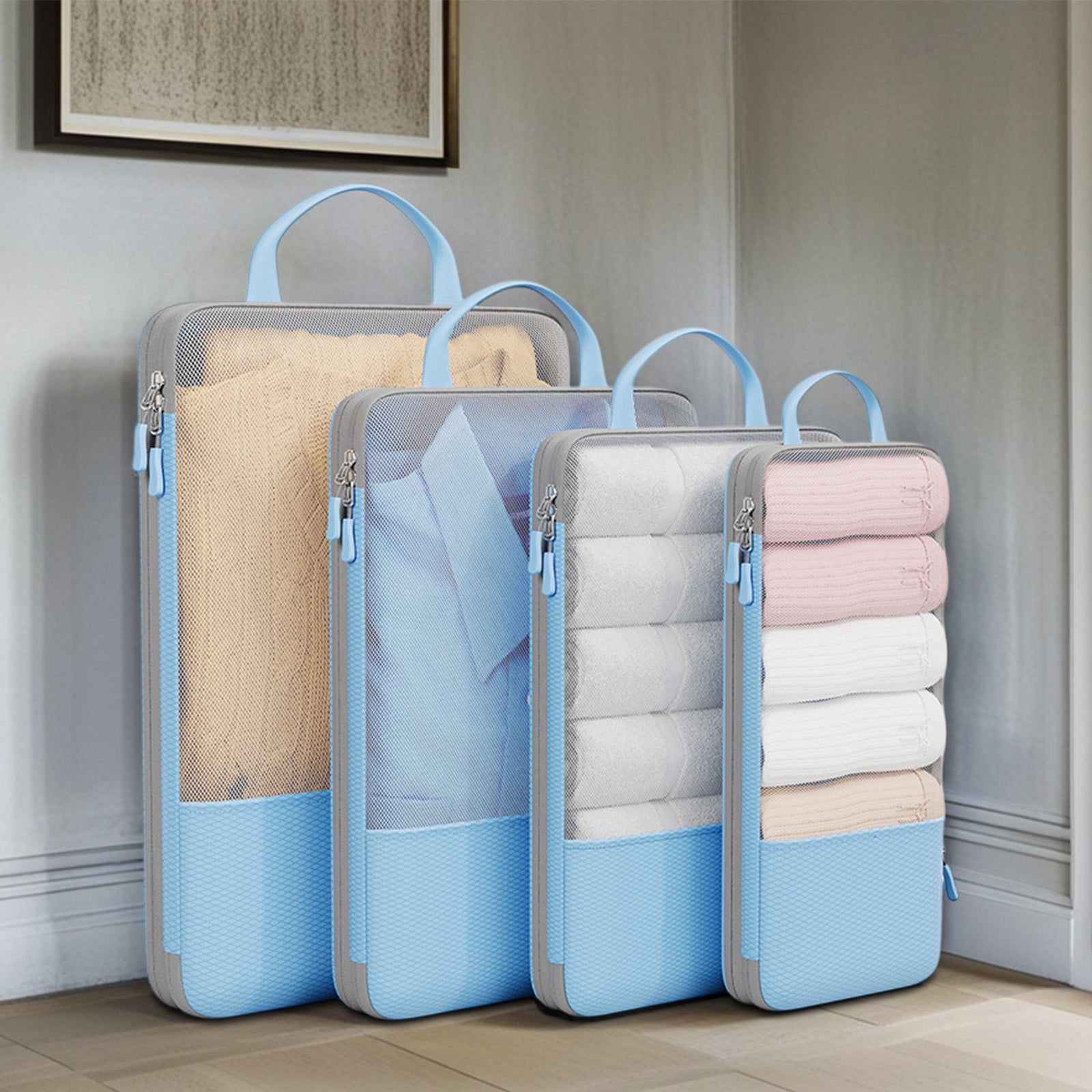 Compression Packing Cubes Set of 4, Space Saving Travel Organizers for ...