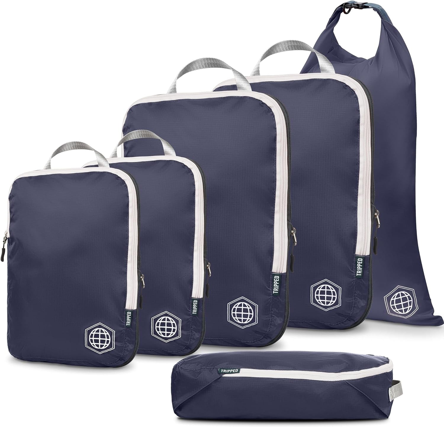 TRIPPED Travel Gear Compression Packing Cubes, Navy Blue, 6 Piece ...