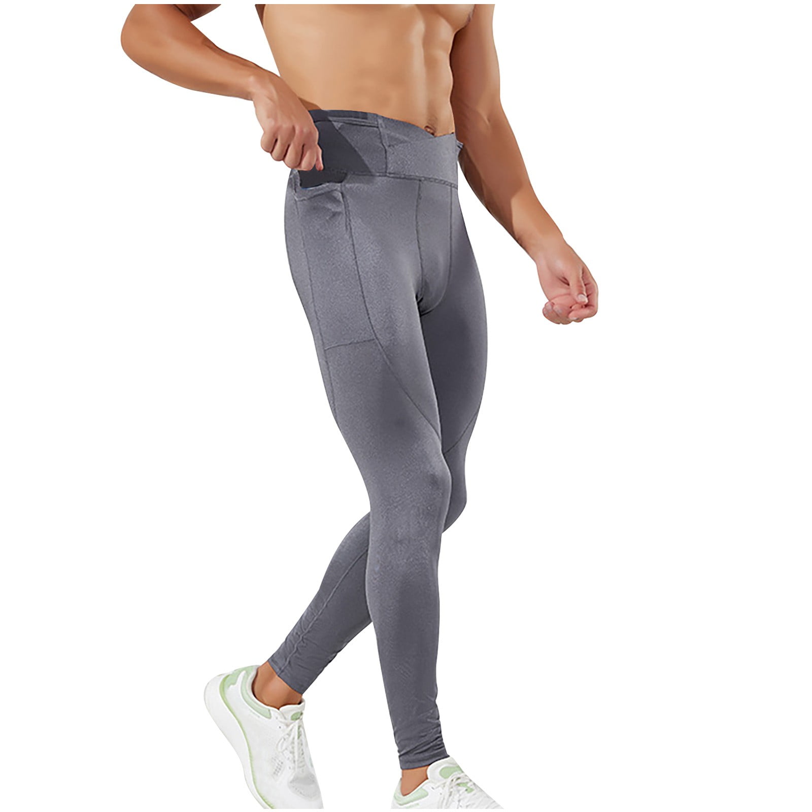 Compression Pants for Men with Pockets Yoga Pant Stretchy Slim-Fit ...