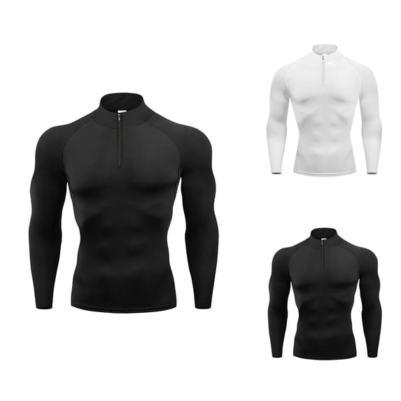 Compression Shirt Men Long Sleeve Slim Fit Stand Collar Quarter Zip ...