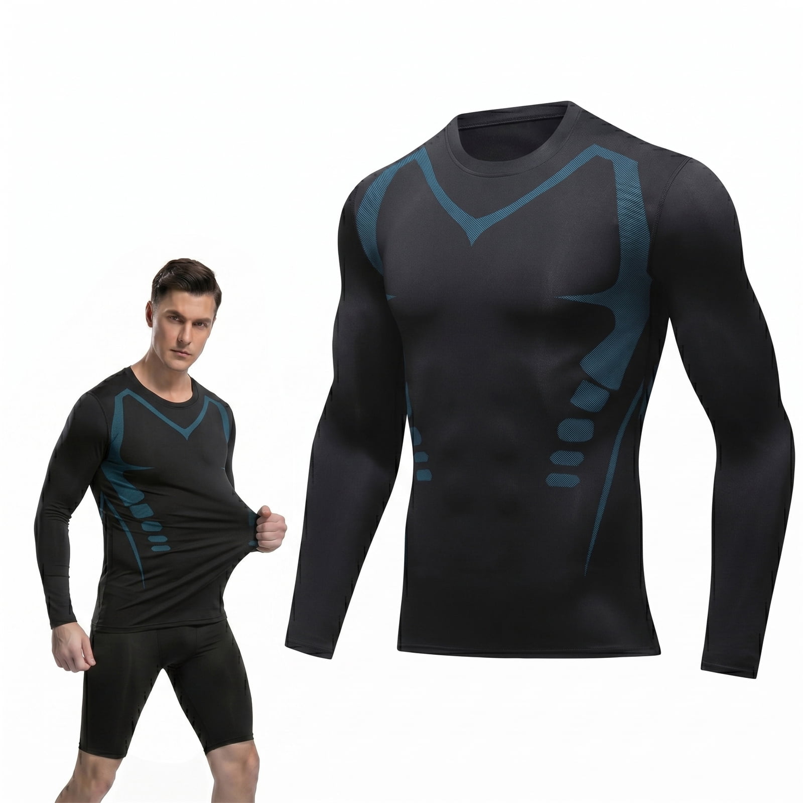 Compression Shirt Men Long Sleeve Sports Athletic Workout Undershirt ...