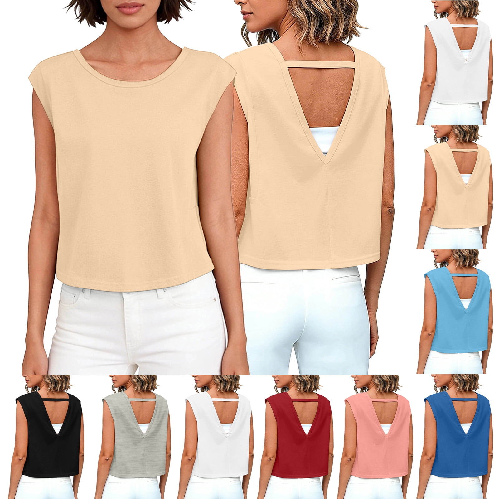 Compression Shirt Women Women Cropped Open Back Sleeveless Tank Tops ...