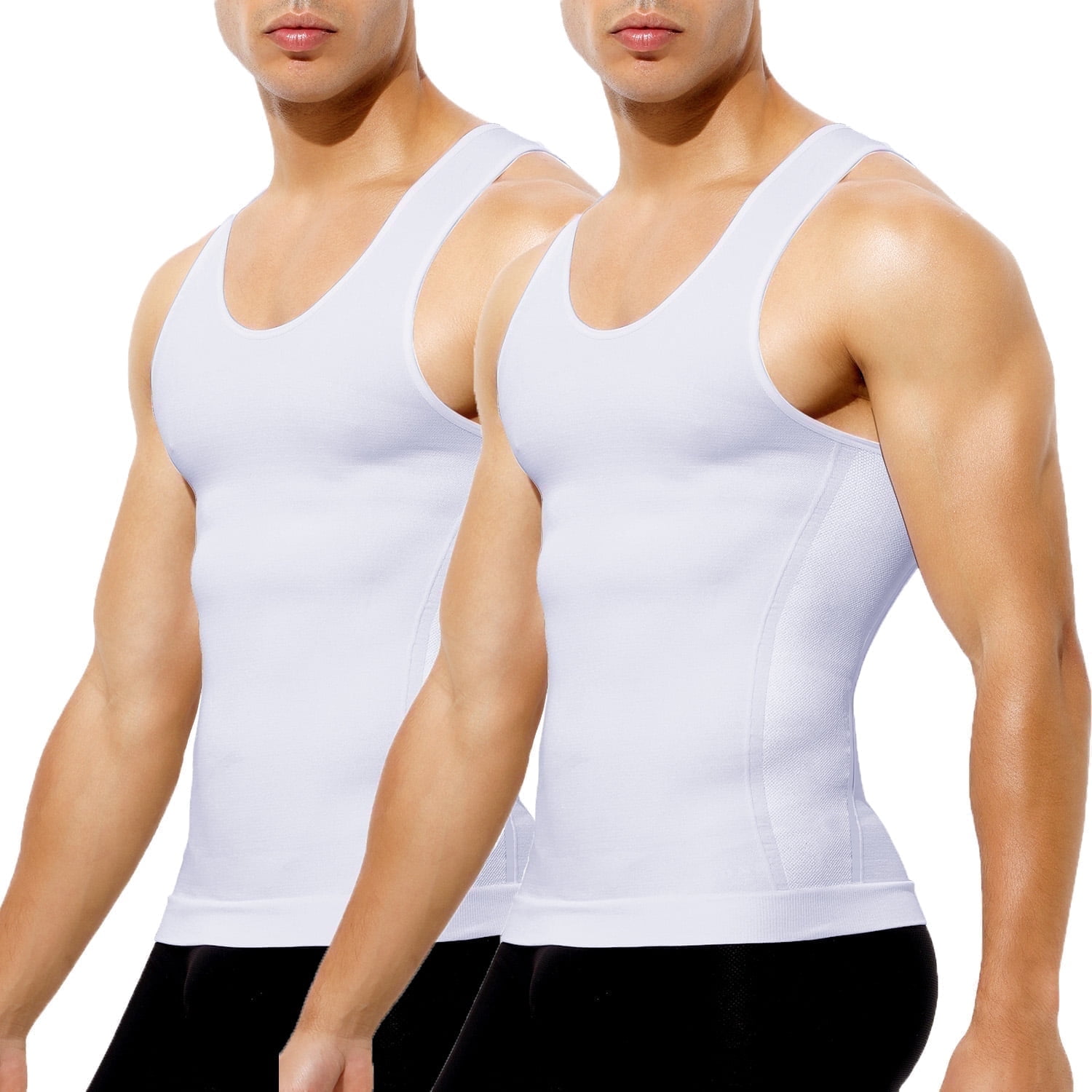 2 Pack Mens Compression Shirt Slimming Body Shaper Gynecomastia Tummy ...