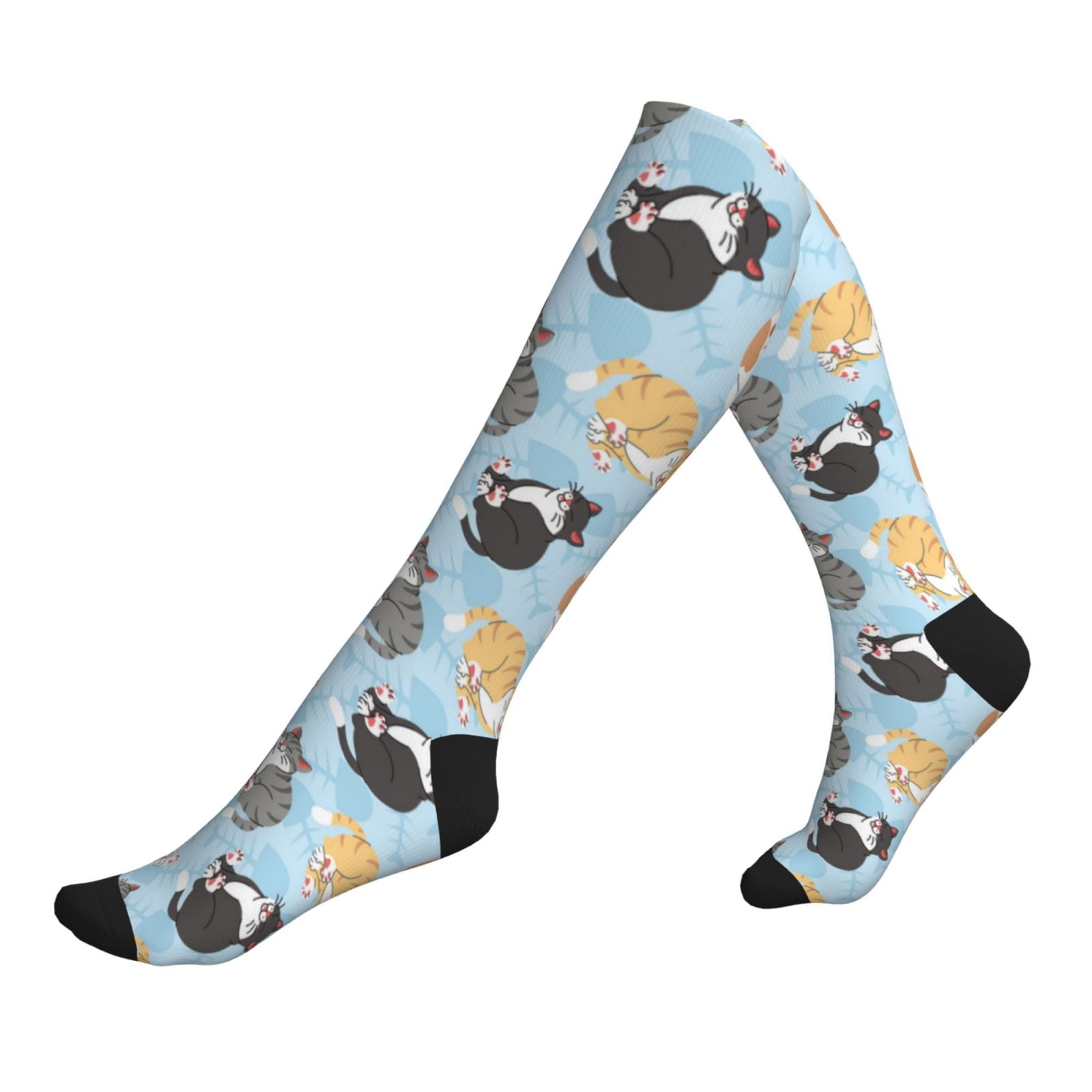 Compression Socks For Women And Men - Art Cute Cartoon Cat Fishbone ...