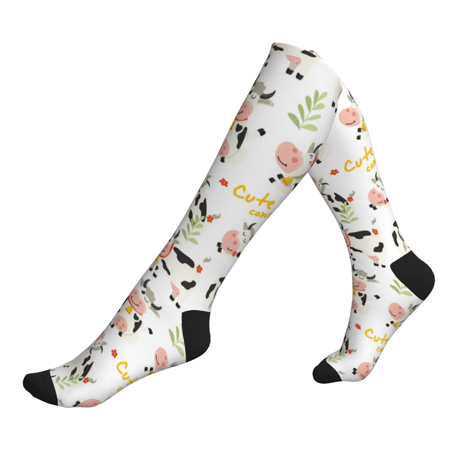 Compression Socks For Women And Men - Cartoon Funny Cute Cow Flower ...