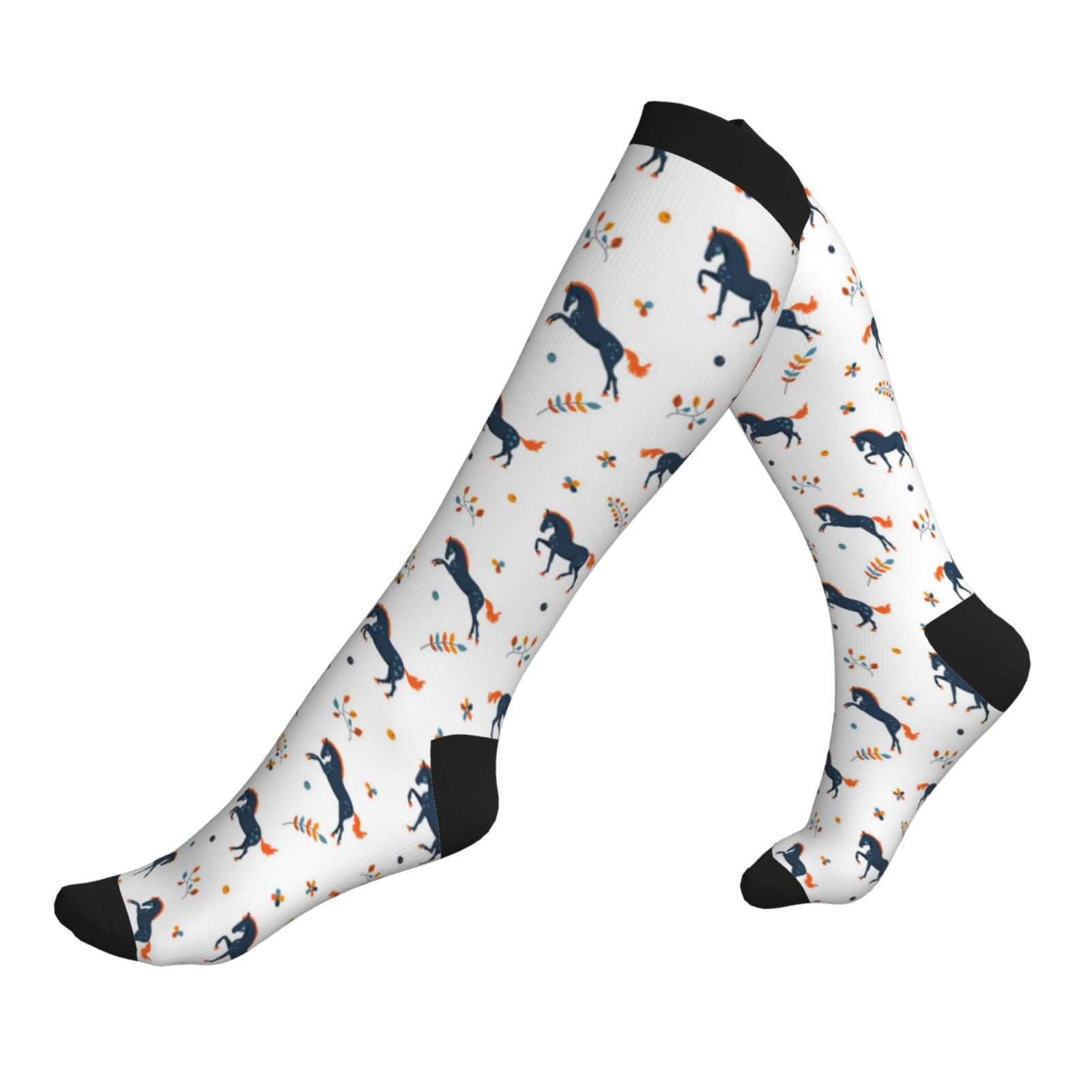 Compression Socks For Women And Men - Cute Cartoon Horse Flower Leaves ...