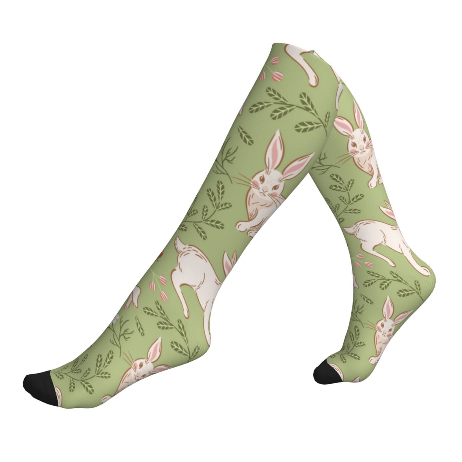Compression Socks For Women And Men - Cute Funny Rabbit Rose Green ...
