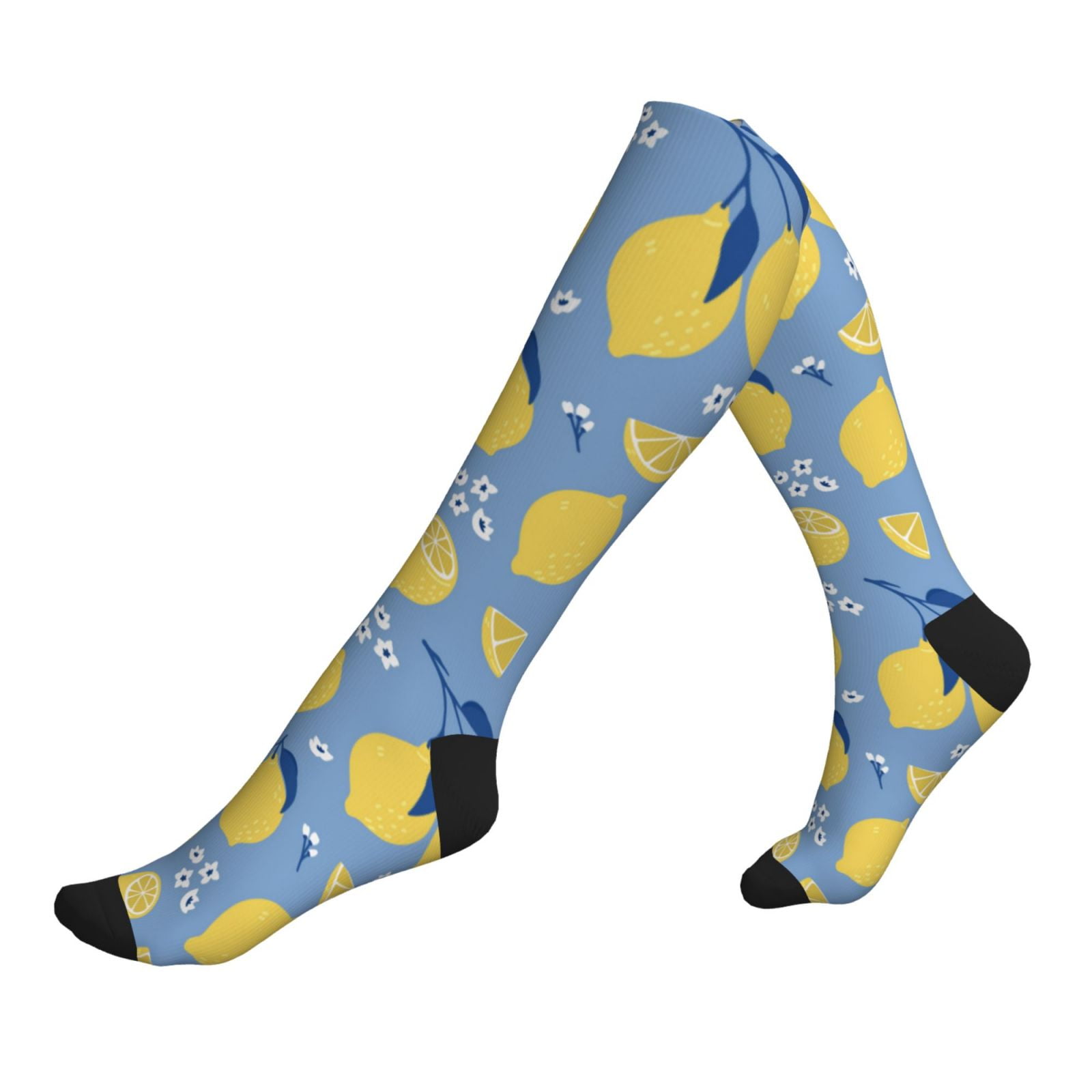 Compression Socks For Women And Men - Cute Lemon Blue Leaves Flowers ...