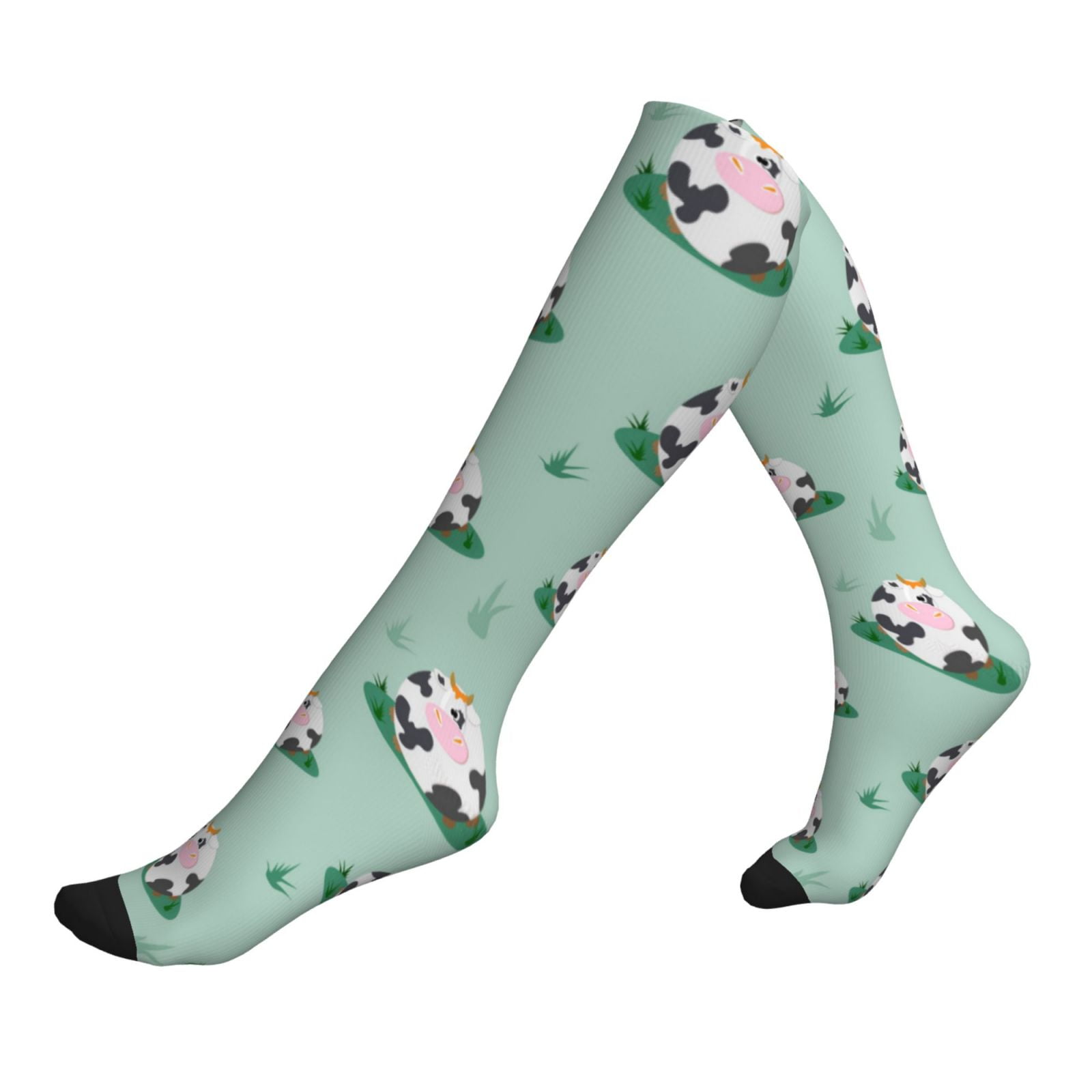 Compression Socks For Women And Men - Funny Round Cute Cow Grass Green ...