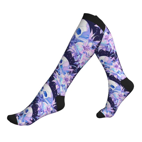 Compression Socks For Women & Men, Blue Starry Sky Skull Flower 15 ...