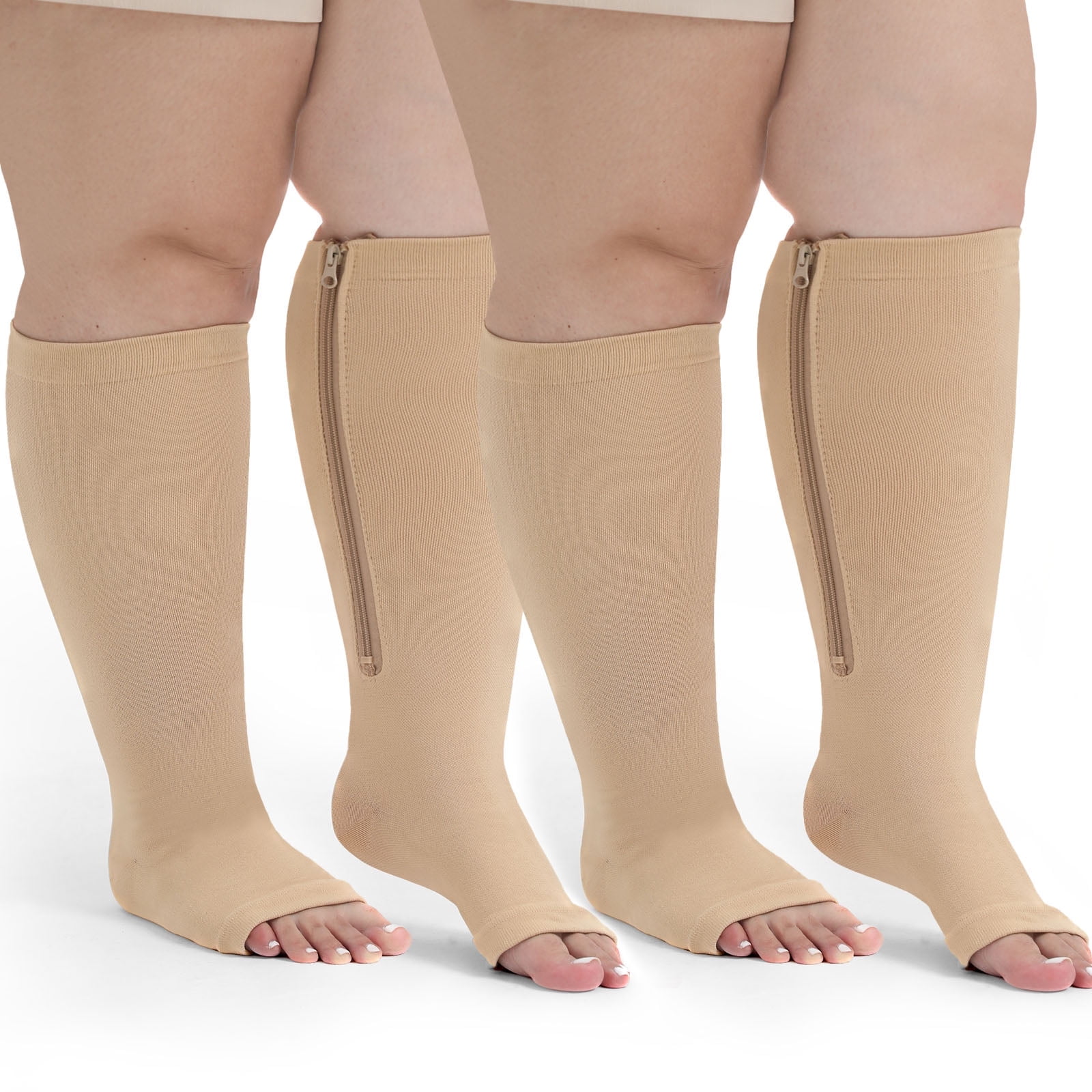 AMITOFO Compression Socks for Women and Men, Open Toe, Zippered, 20-30 ...