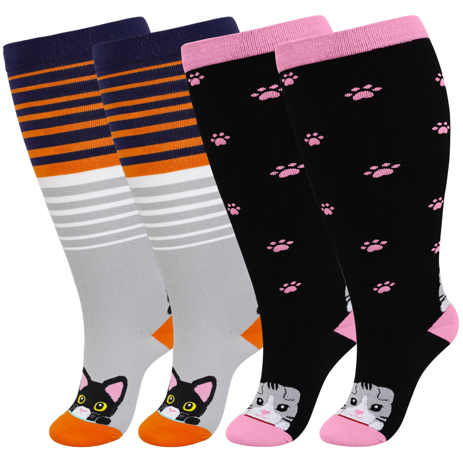 LOFIR Compression Socks for Women Wide Calf 20-30 mmHg Knee High Cat ...