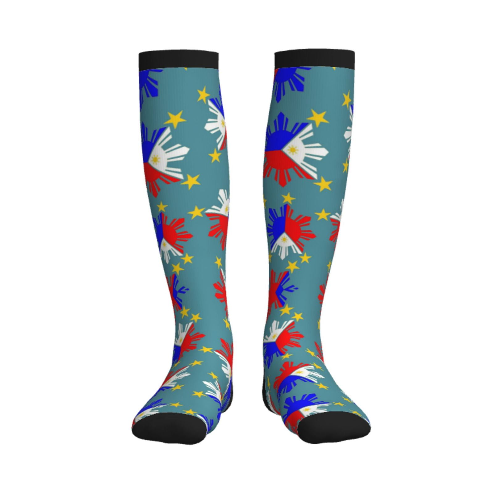 Compression Socks Women Men Filipino Flag Stars Sun Pattern Knee High ...