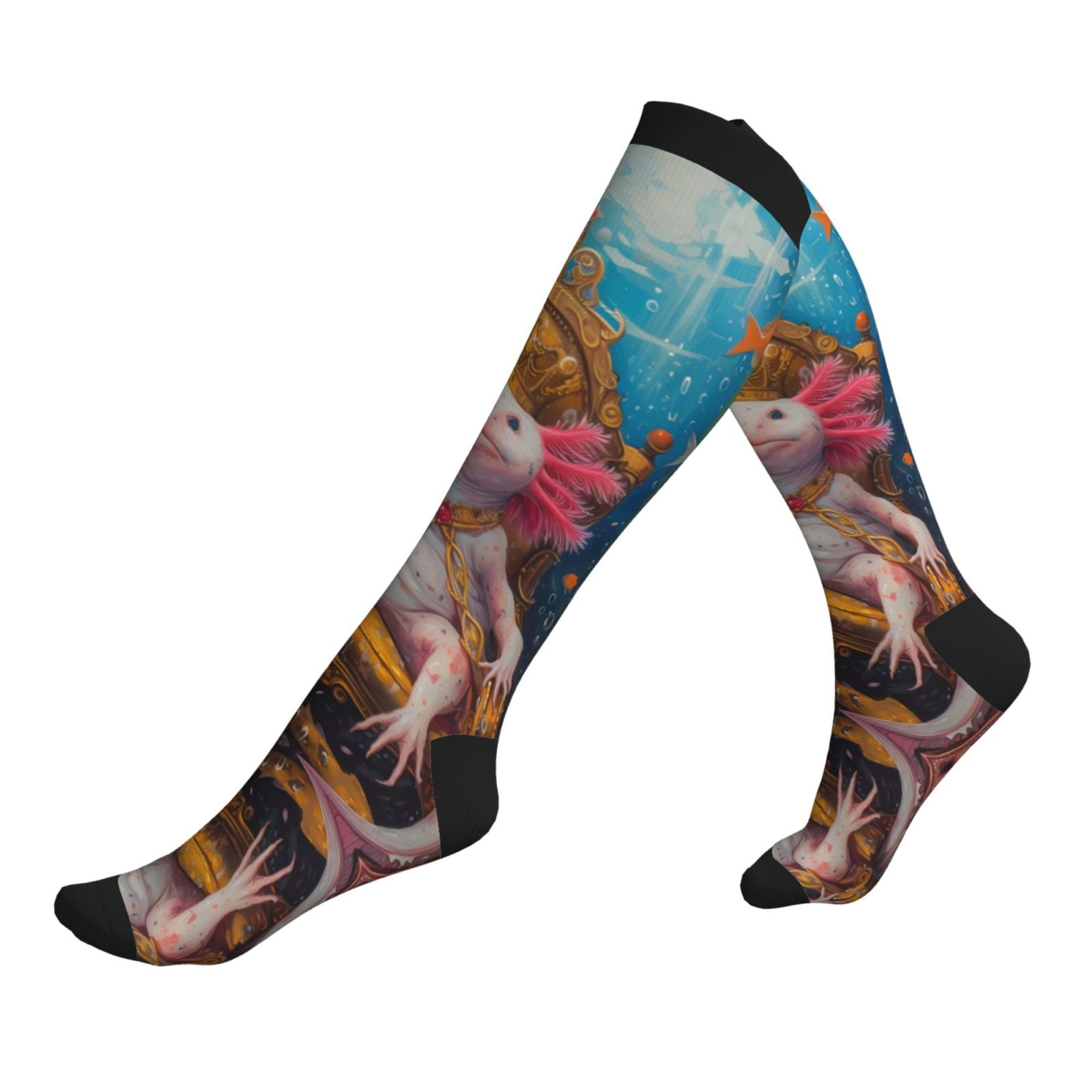 Compression Socks for Men Women -Aquatic Axolotl King Knee High ...