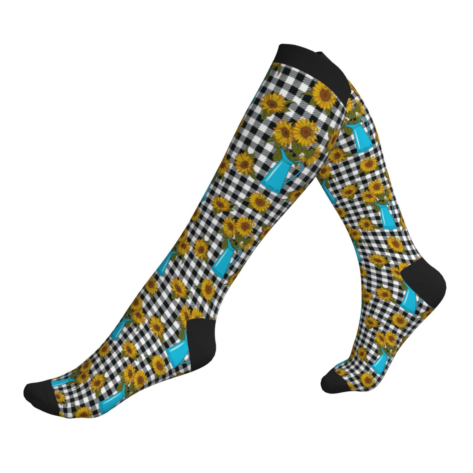Compression Socks for Men Women -Bright Sunflowers Jug Buffalo Check ...