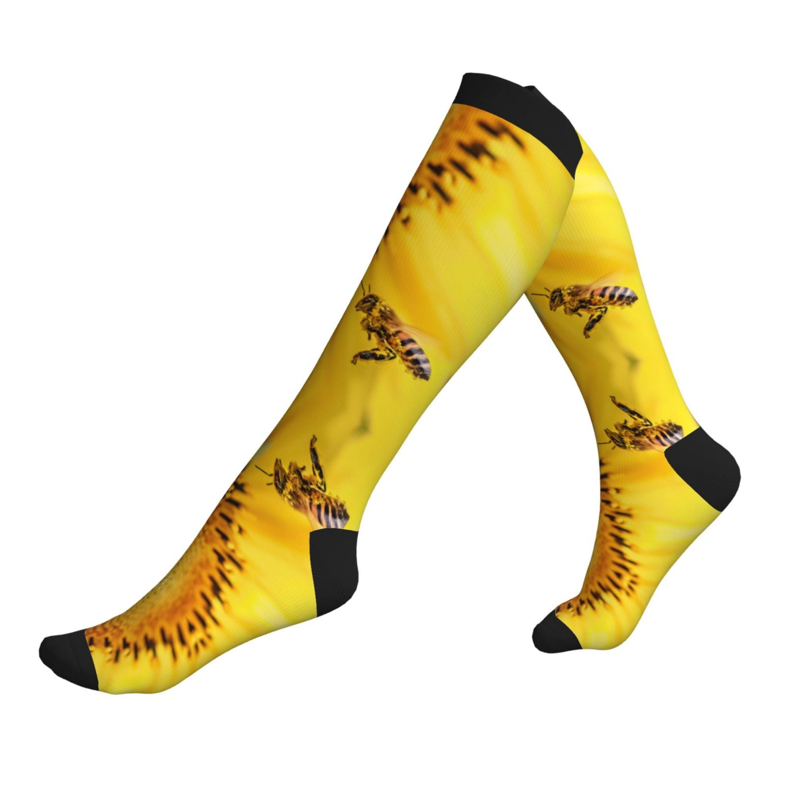 Compression Socks for Men Women -Honey Bee Pollinating Sunflower Knee ...