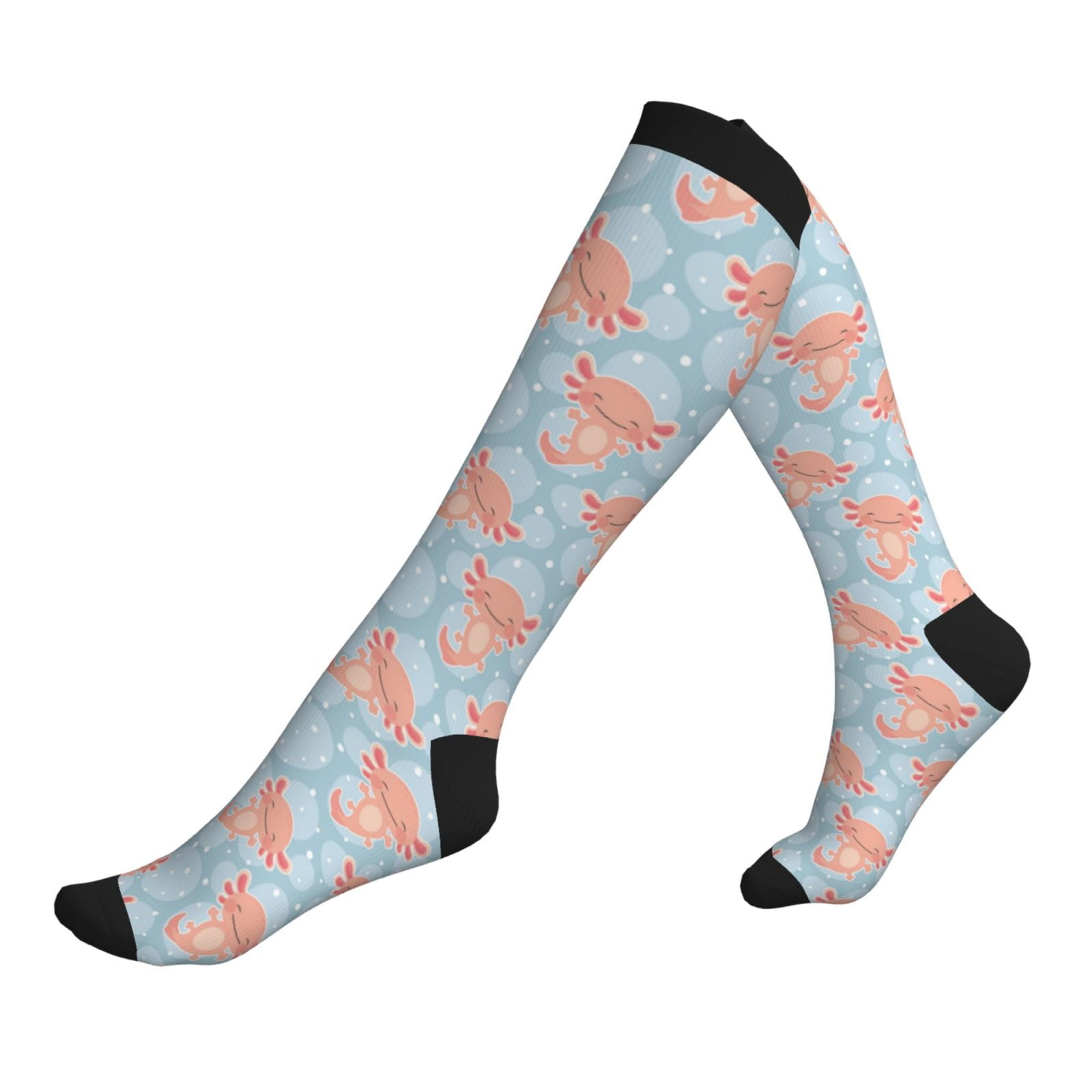 Compression Socks for Men Women -Kawaii Axolotl Cartoon Blue Knee High ...
