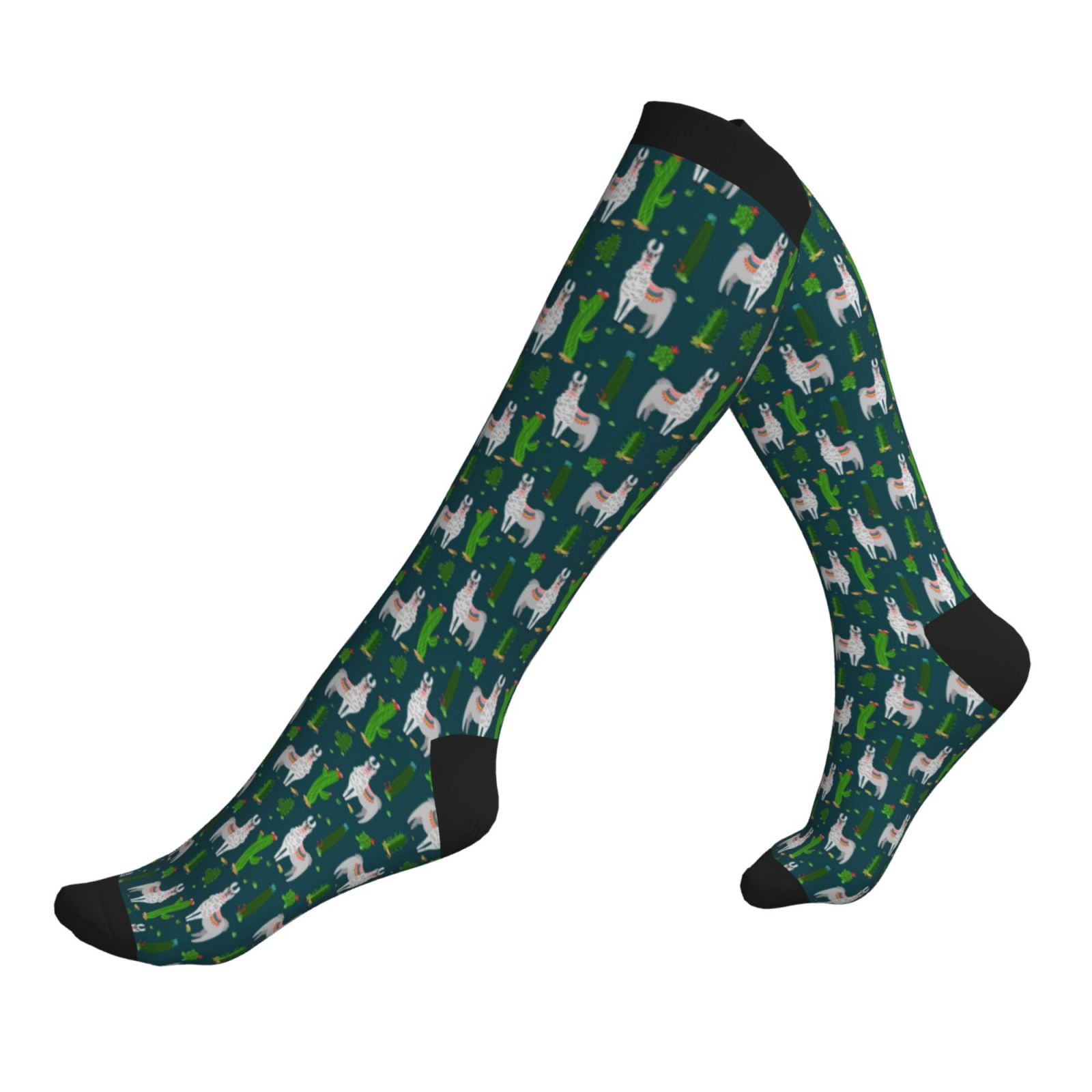 Compression Socks for Men Women -Llama Cactus Alpaca Cute Green Knee ...