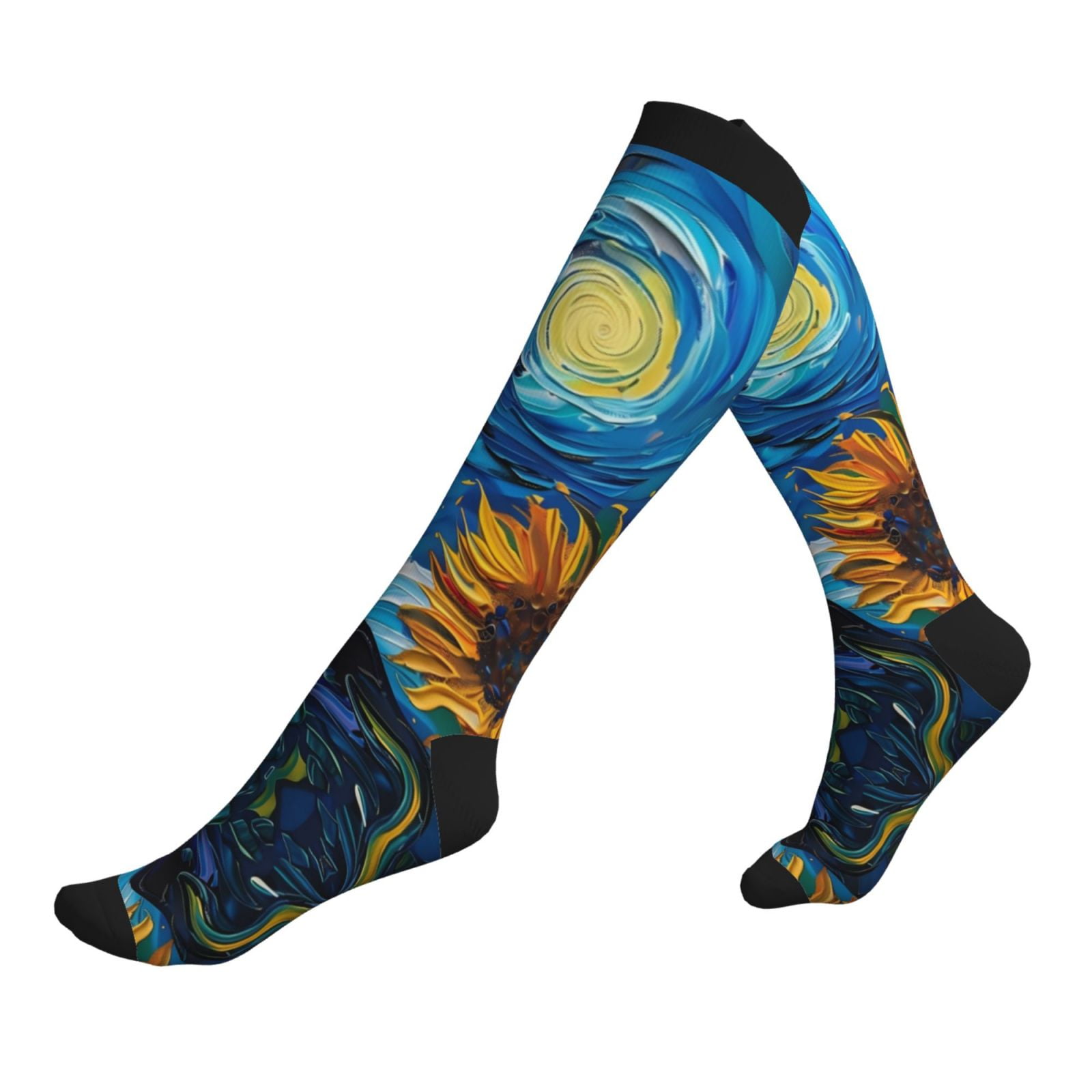 Compression Socks for Men Women -Starry Night Sunflower Field Knee High ...