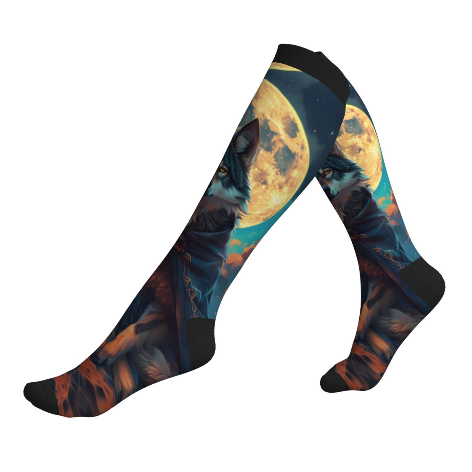 Compression Socks for Men Women -Starry Sky Moon Wolf Leader Knee High ...