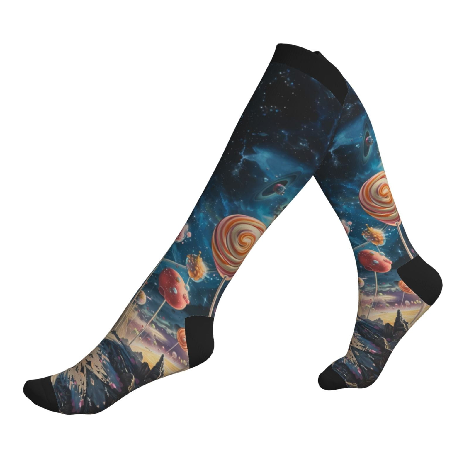 Compression Socks for Men Women -Starry Sky Planet Lollipop Knee High ...