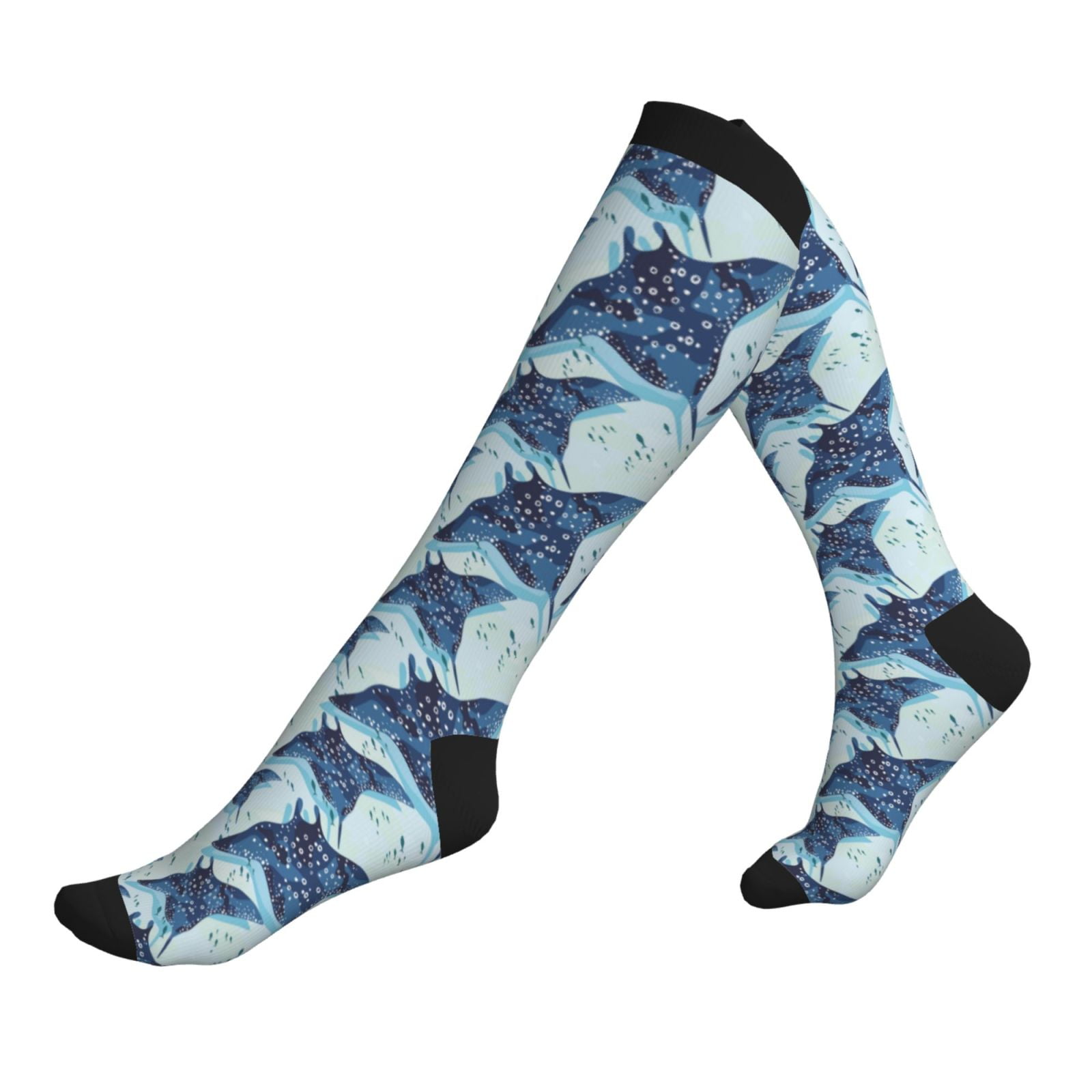 Compression Socks for Men Women -Stingray Fish Cool Blue Knee High ...
