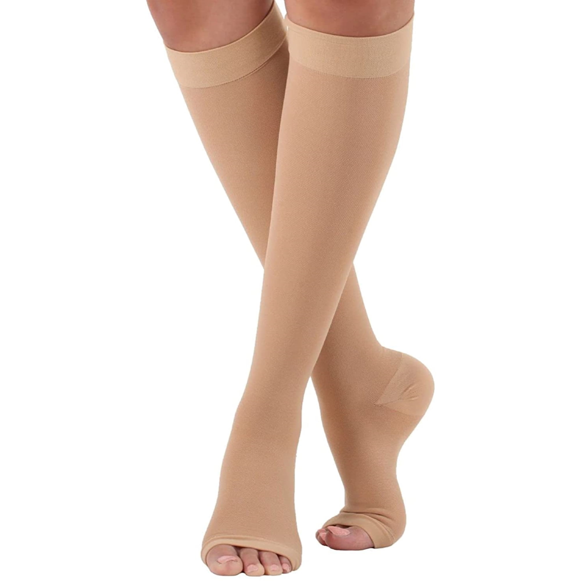 Compression Socks for Men and Women 20-30mmHg with Open Toe - Beige ...