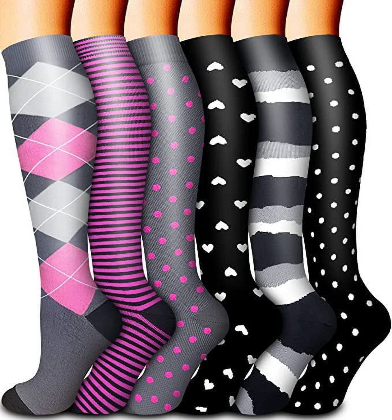 Compression Socks for Women Circulation Knee High 6 Pairs for Nurses ...