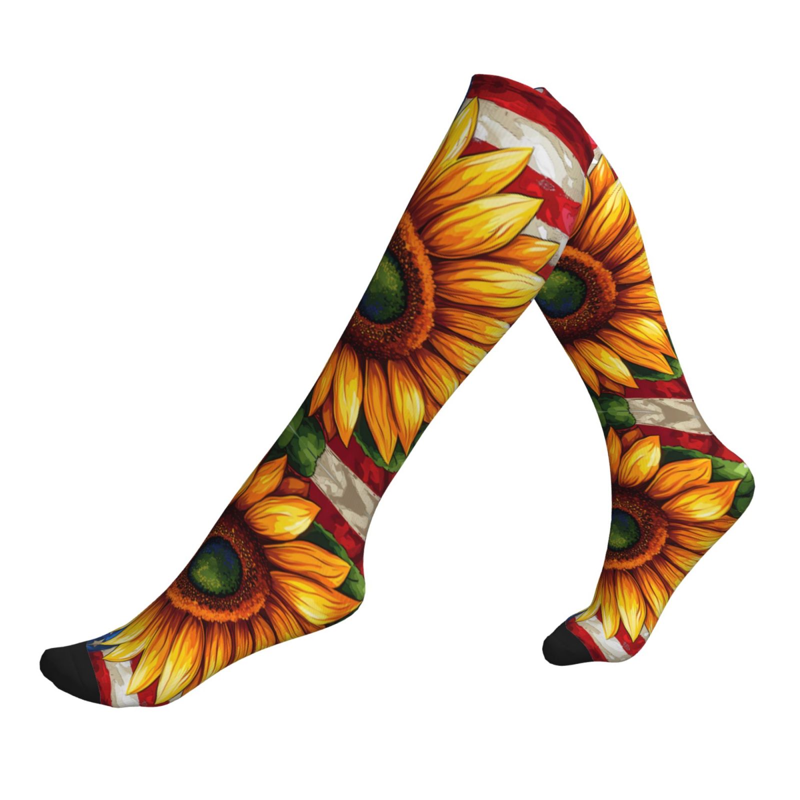 Compression Socks for Women Men - American Flag Sunflower Art Knee High ...