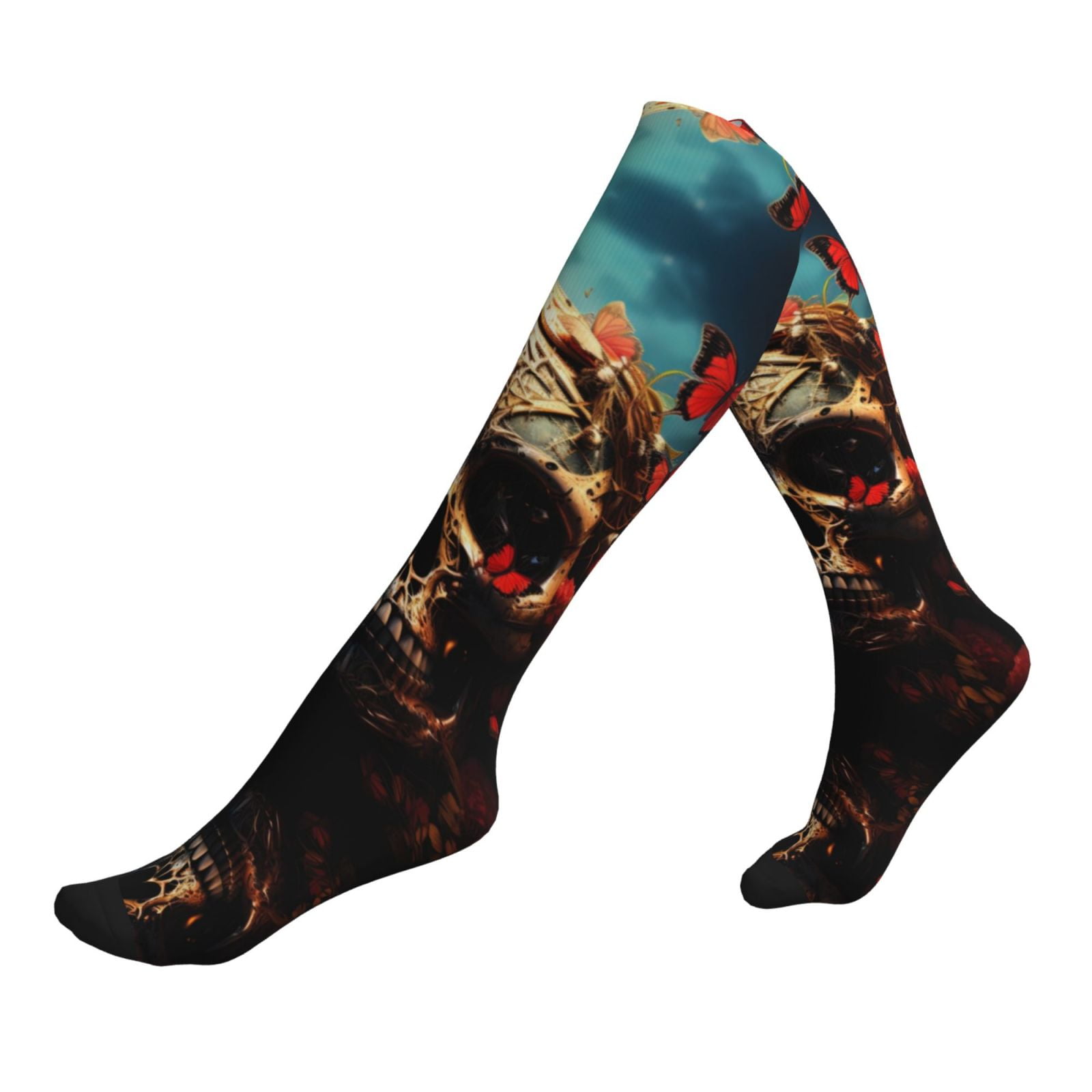 Compression Socks for Women ＆ Men, Artistic Flower Butterfly Skull 15 ...