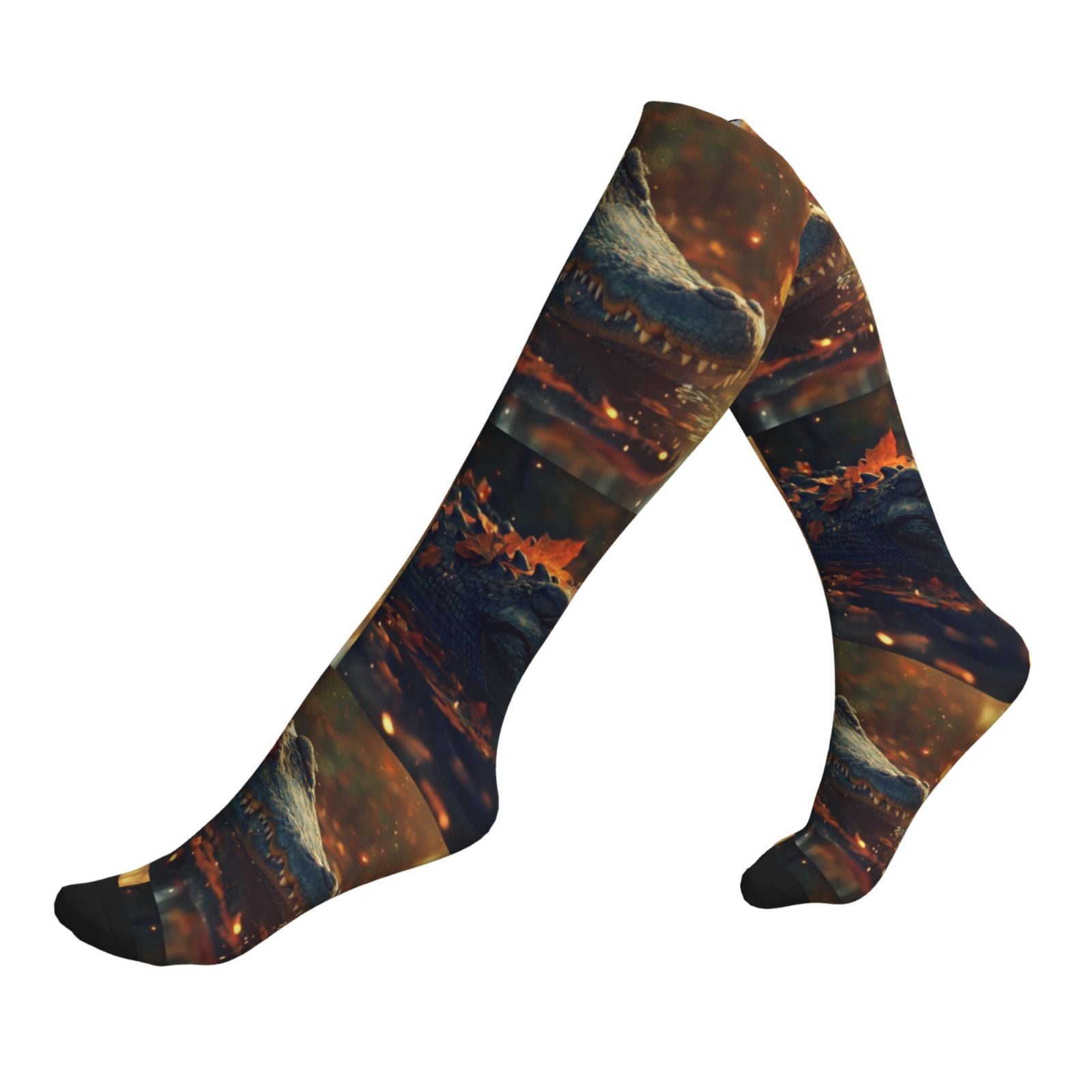 Compression Socks for Women Men - Autumn maple leaf crocodile Knee High ...