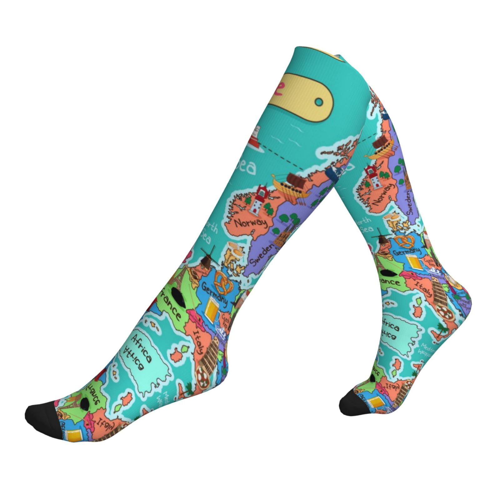 Compression Socks for Women & Men, Cartoon Map Of Europe 15-20mmHg ...