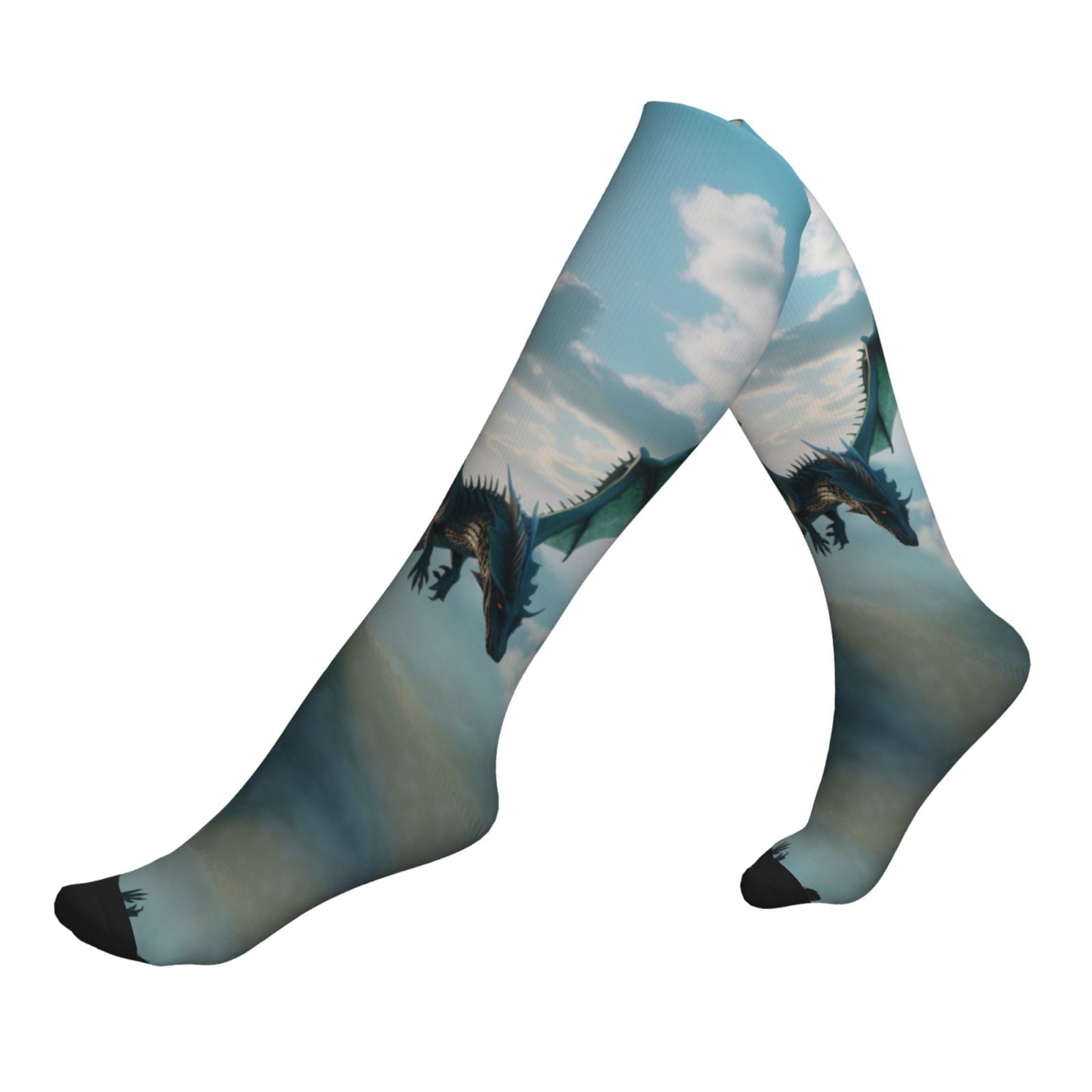 Compression Socks for Women ＆ Men, Cloud Sky Green Dragon 15-20mmHg ...