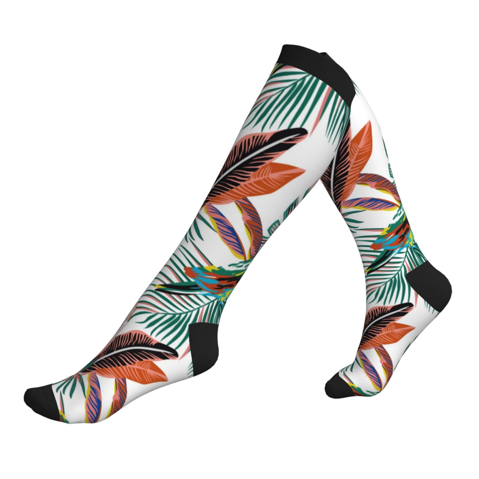 Compression Socks for Women Men - Colorful Bird Palm Leaves Knee High ...