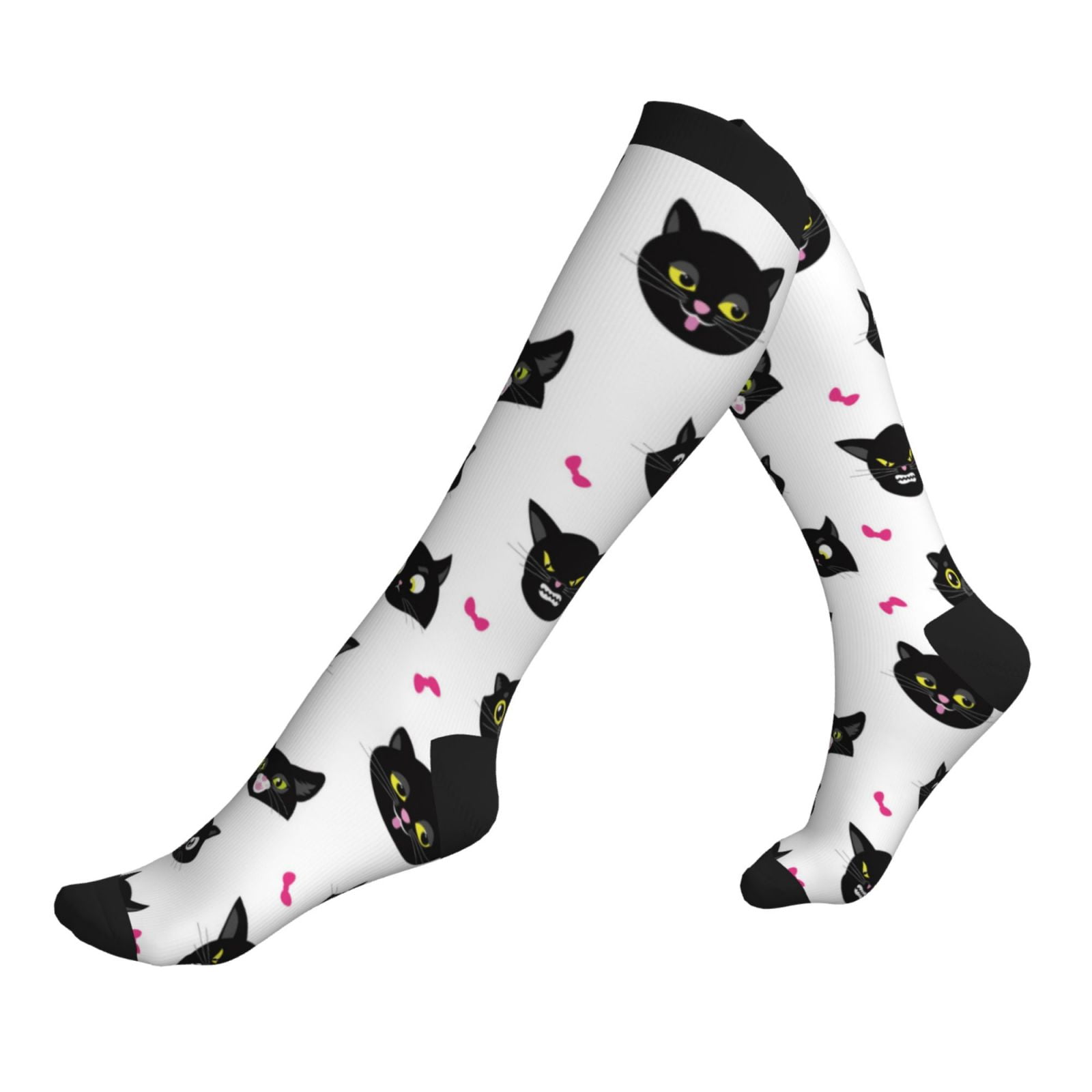 Compression Socks for Women Men - Cute Expression Cartoon Cat Black ...