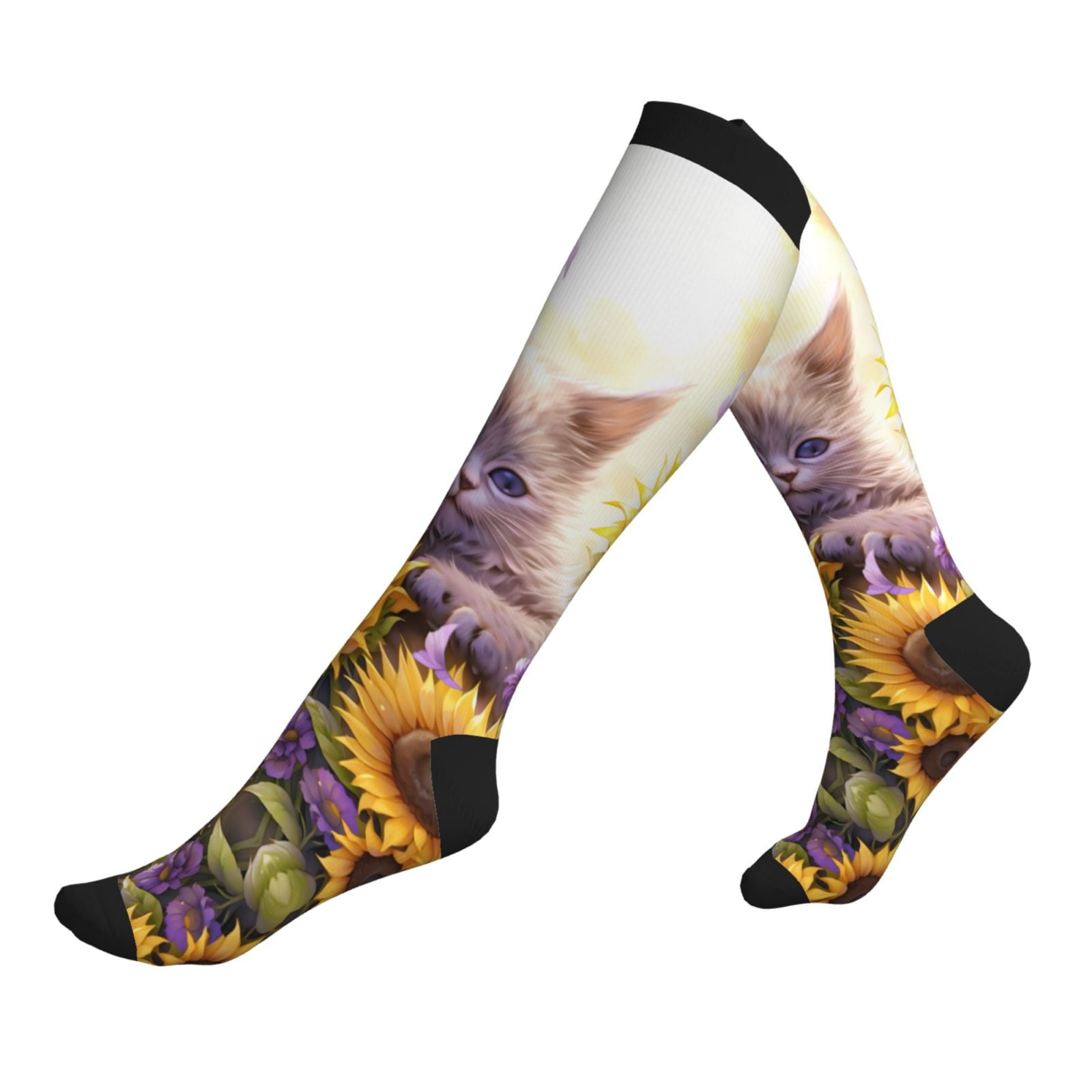 Compression Socks for Women & Men, Daisy Sunflower Lazy Cat 15-20mmHg ...