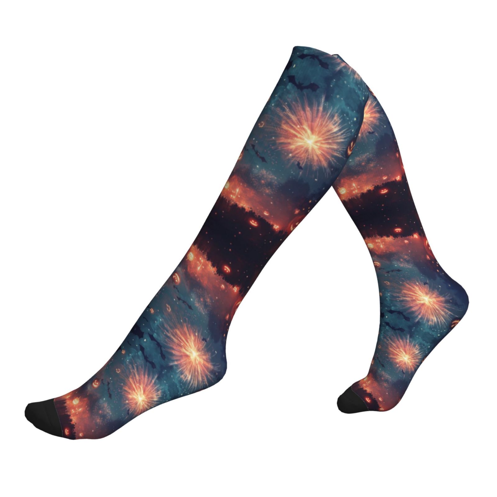 Compression Socks for Women Men - Halloween Pumpkin Bat Glow Knee High ...