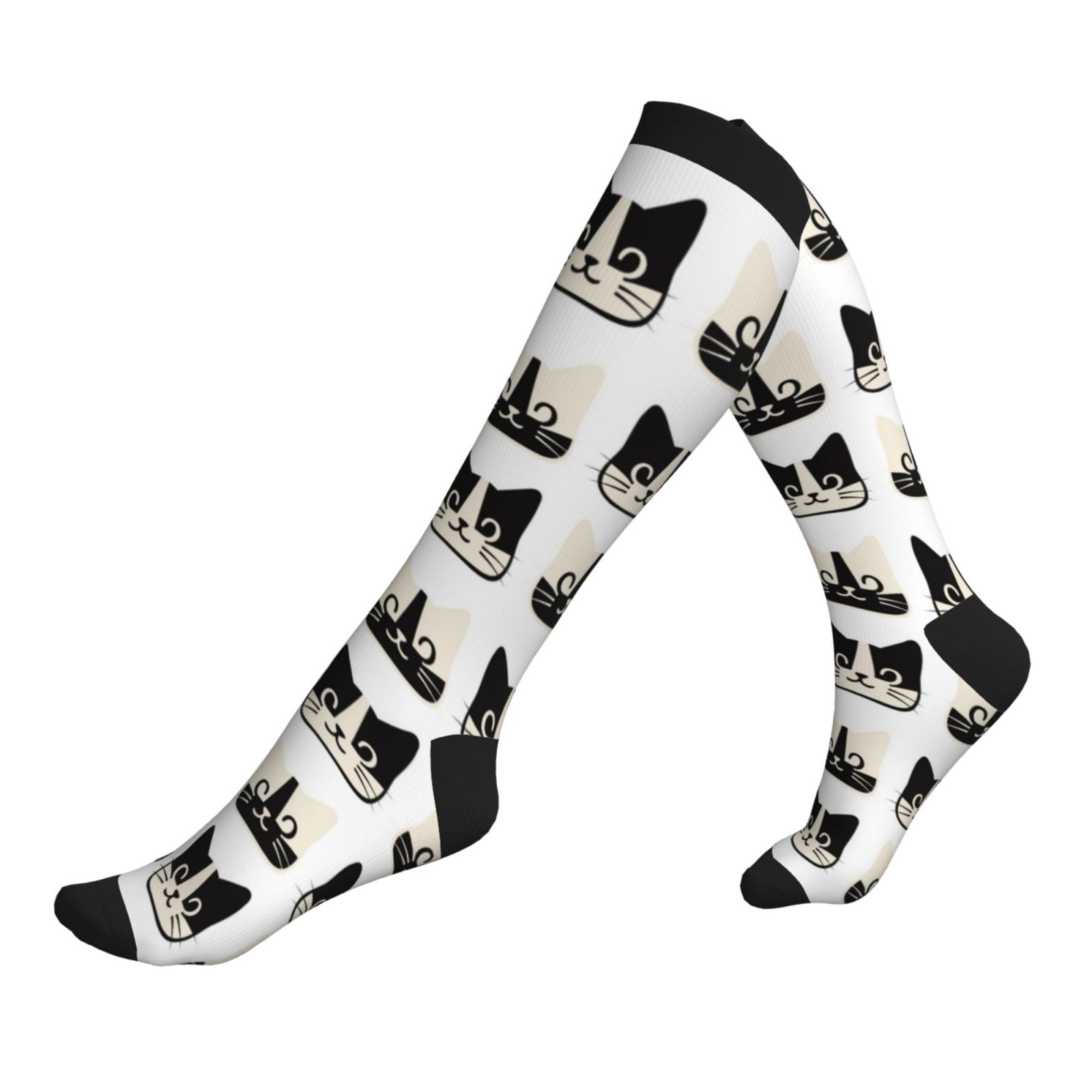 Compression Socks for Women Men - Minimalist Cute Cartoon Cat Face Knee ...