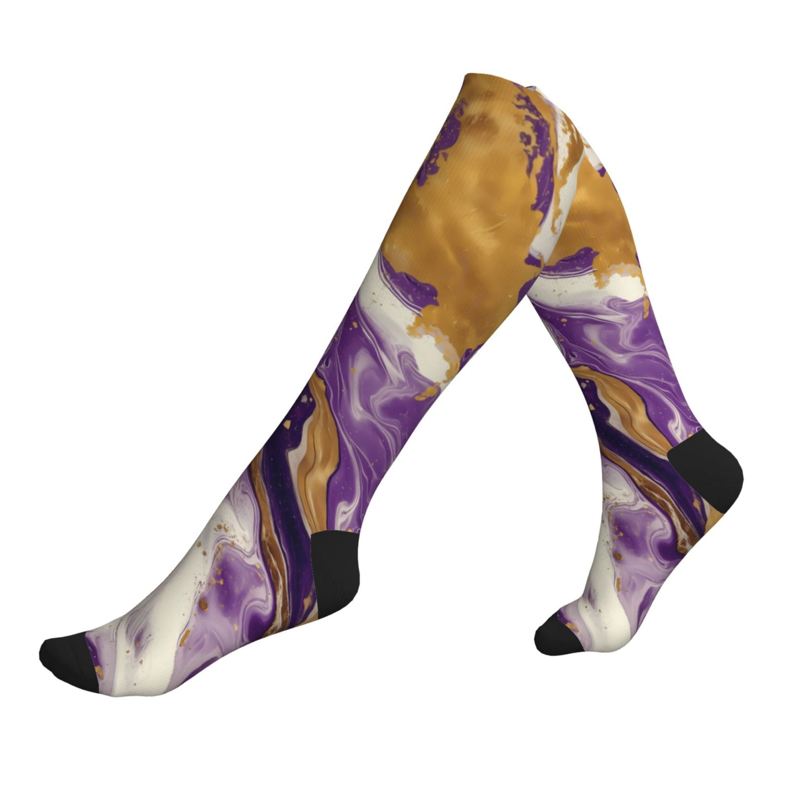 Compression Socks for Women Men - Purple Gold Marble Swirls Knee High ...