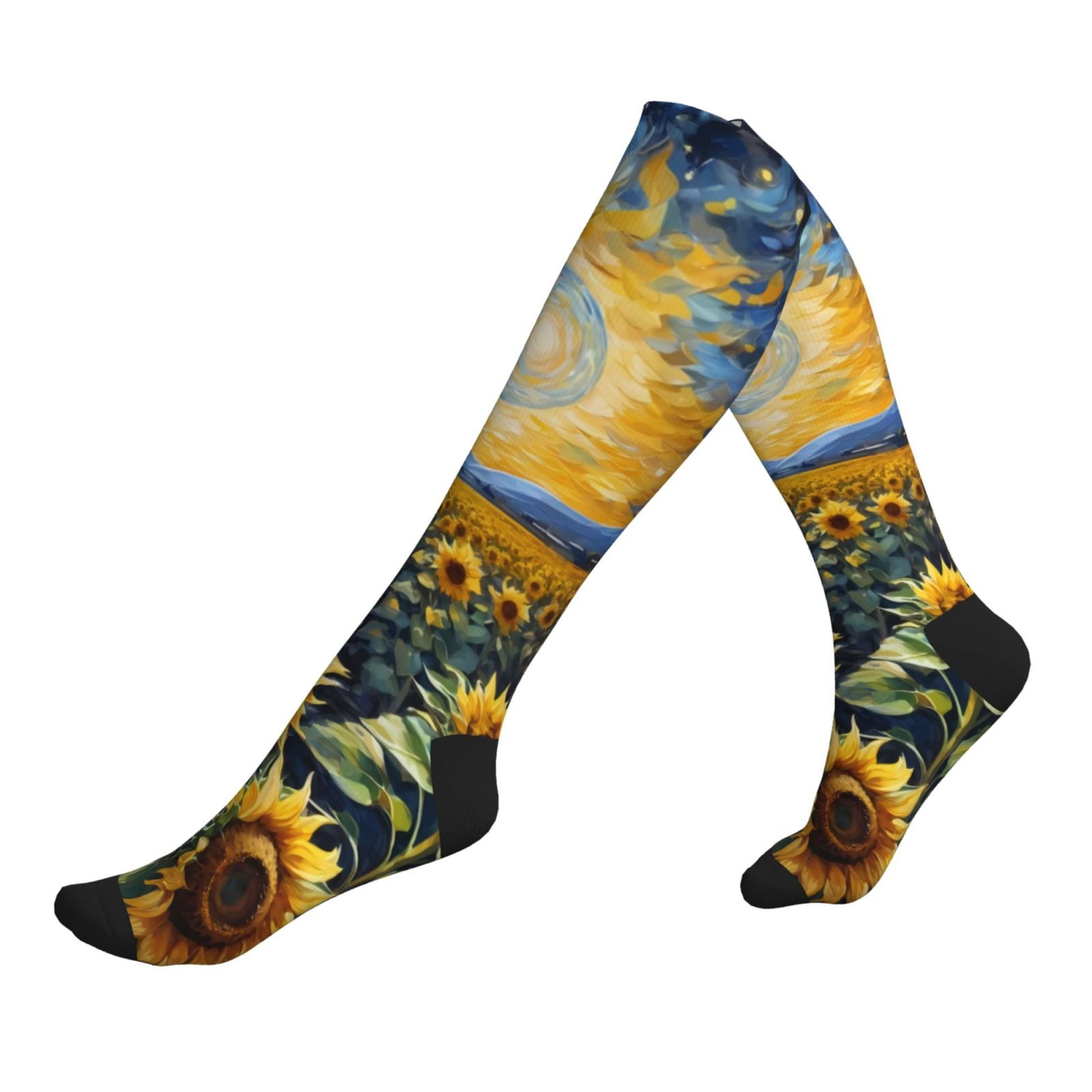 Compression Socks for Women Men - Starry Sky Moon Sunflower Knee High ...