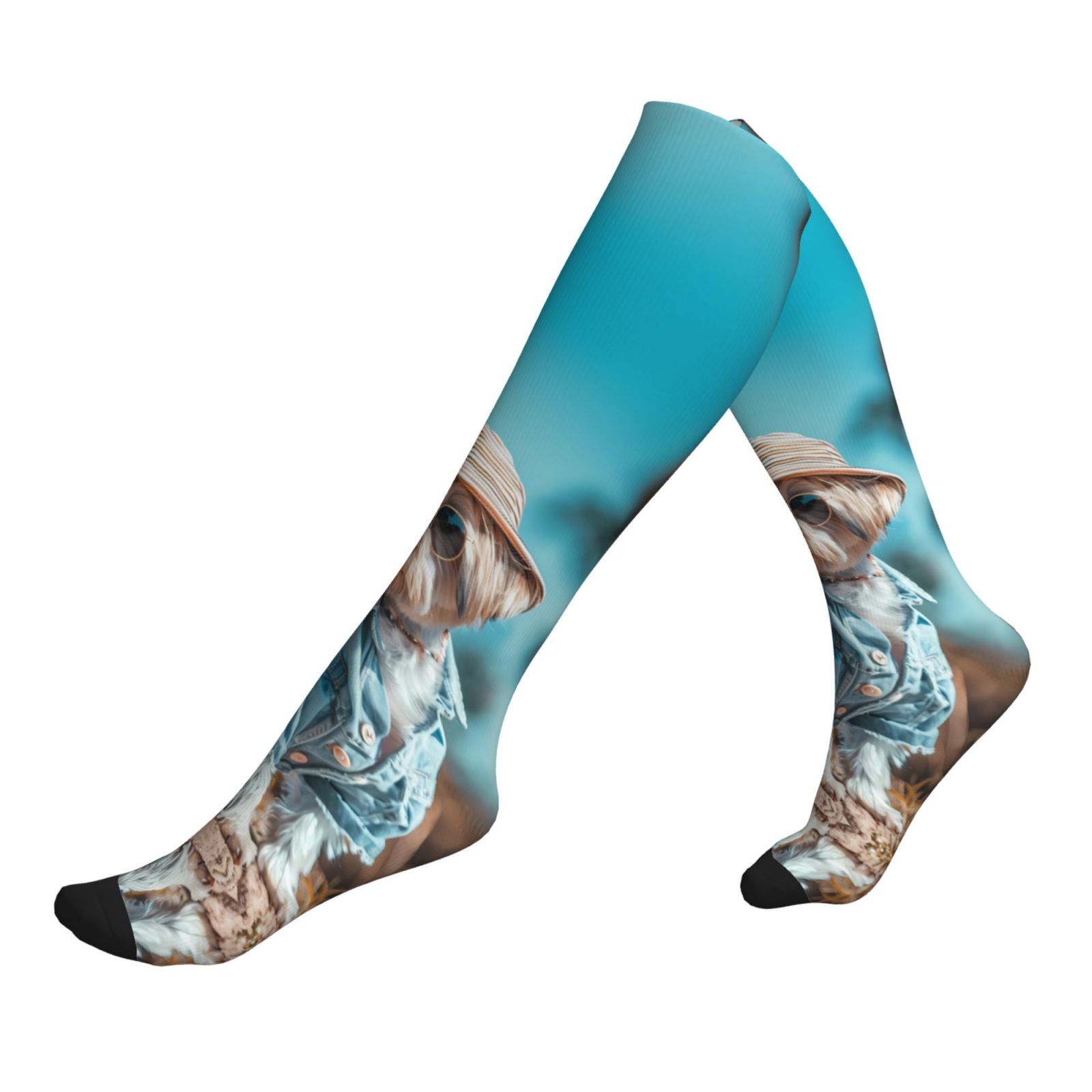 Compression Socks for Women Men - Stylish Dog in Denim Outfit Knee High ...